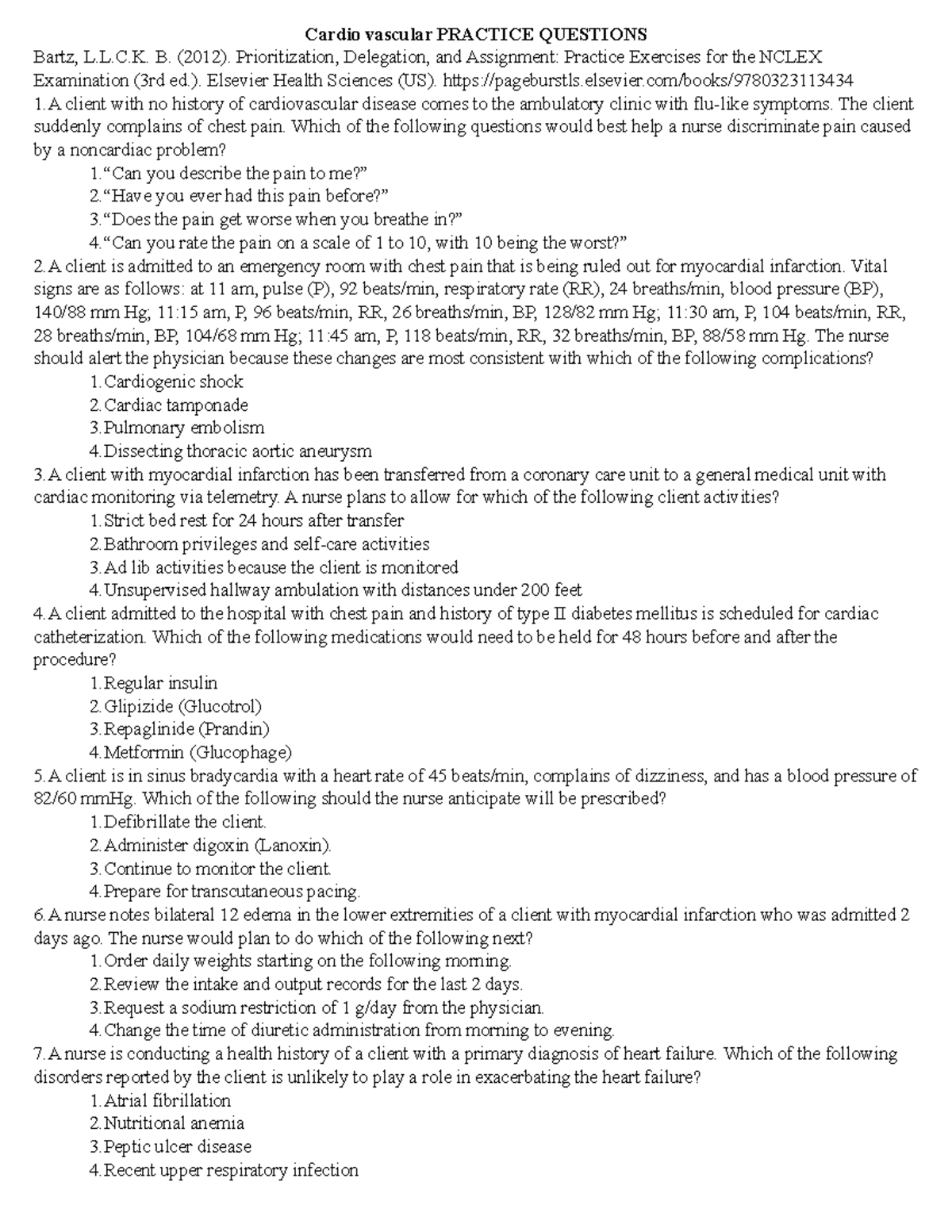 Cardio vascular Practice Questions - Cardio vascular PRACTICE QUESTIONS ...