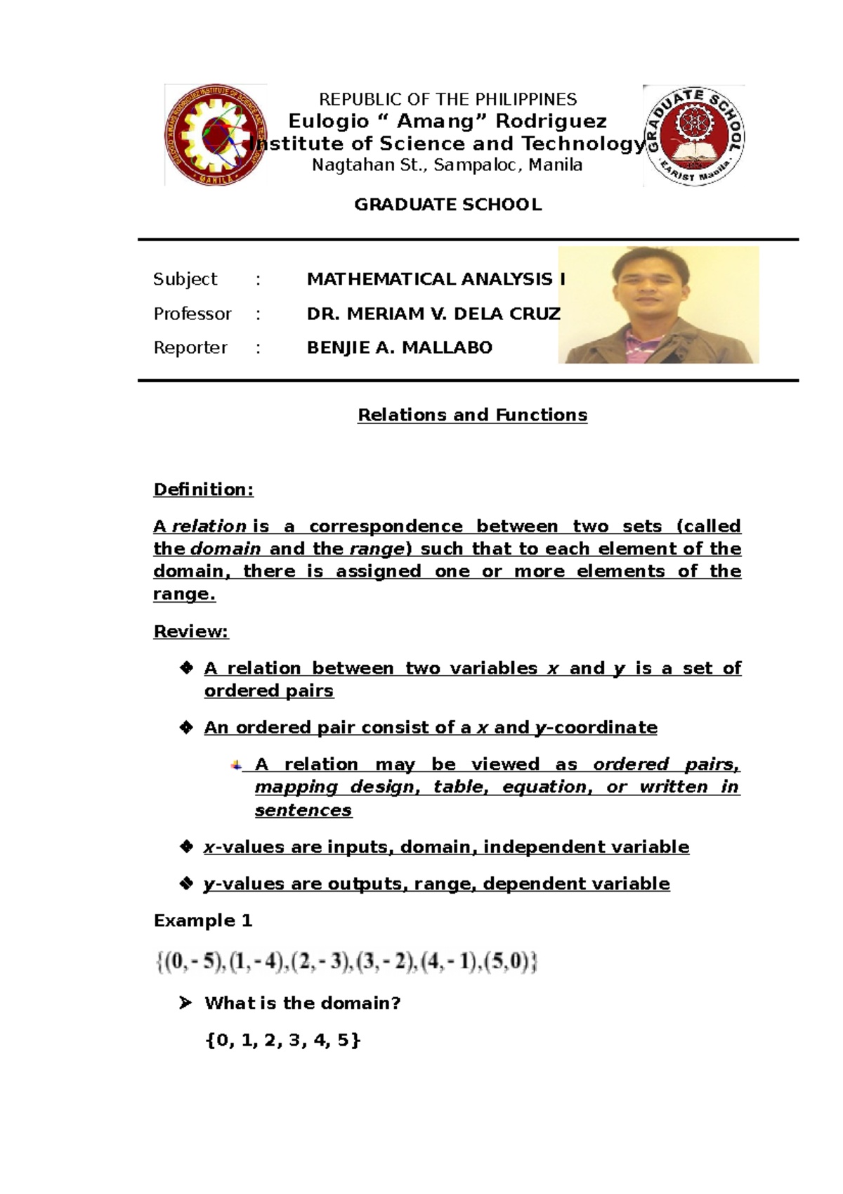 Written Report Format DIFF CAL - REPUBLIC OF THE PHILIPPINES Eulogio ...