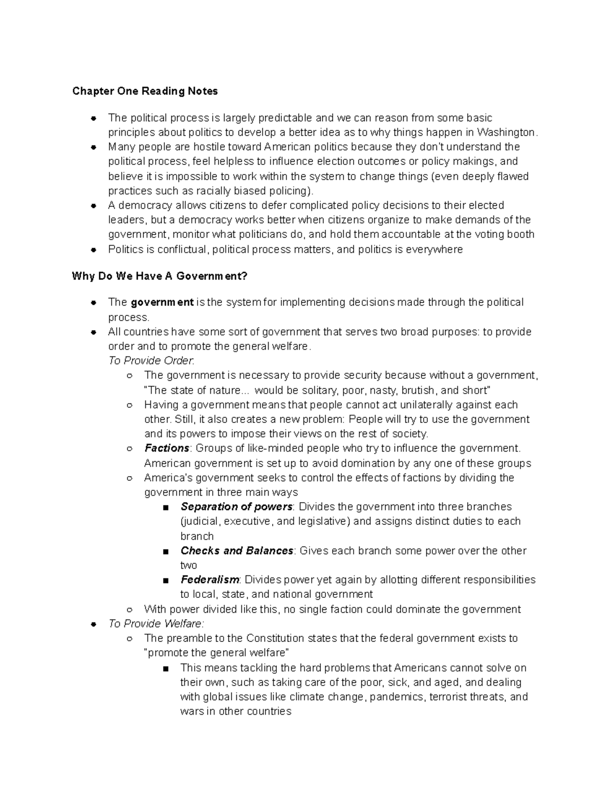 American National Government Chapter One Notes - Chapter One Reading ...