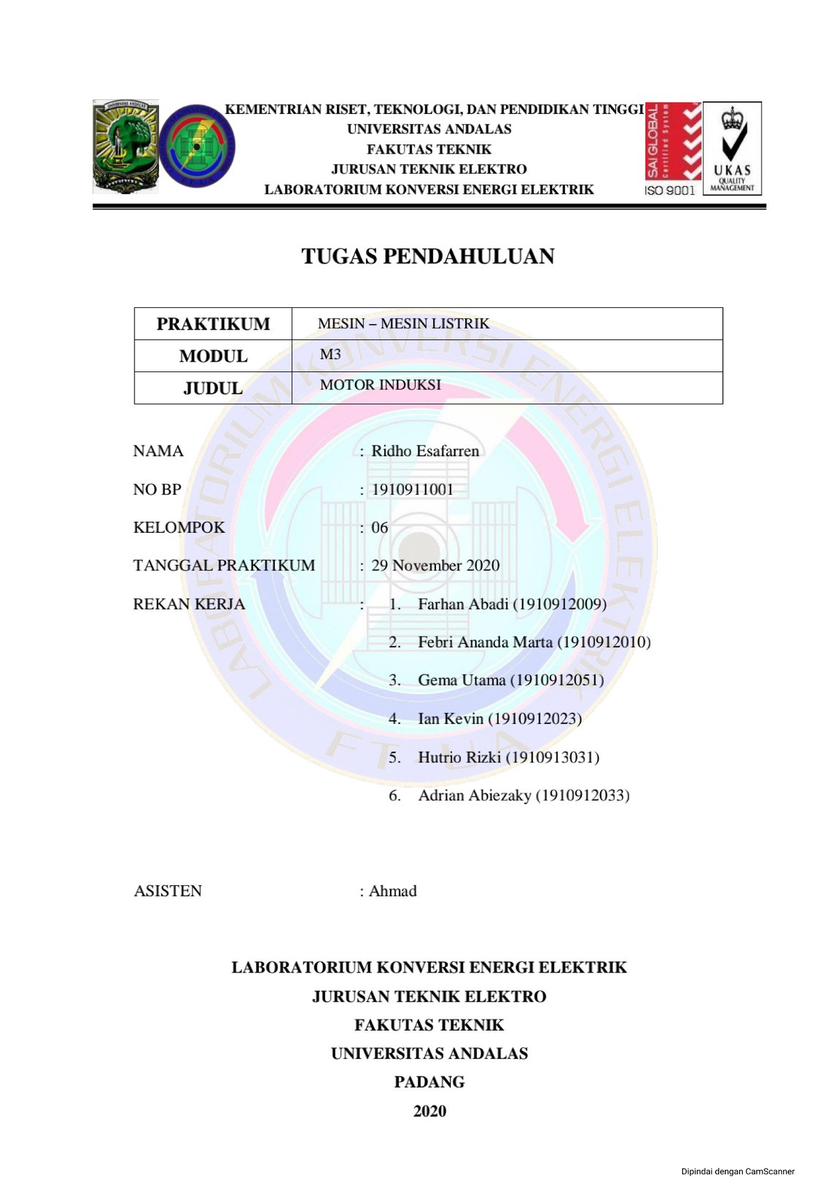 Tugas Pendahuluan M3 1910911001 Ridho Esafarren 6 - Mesin Mesin Listrik ...