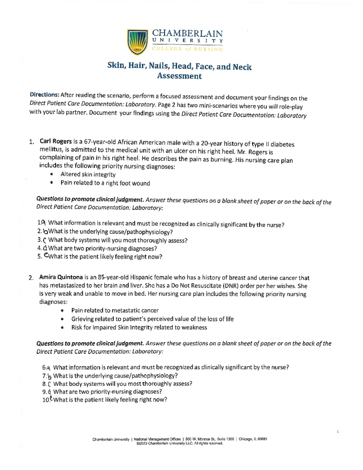 Skin assessment - paperwork that needed to be done for lab. - NR-302 ...