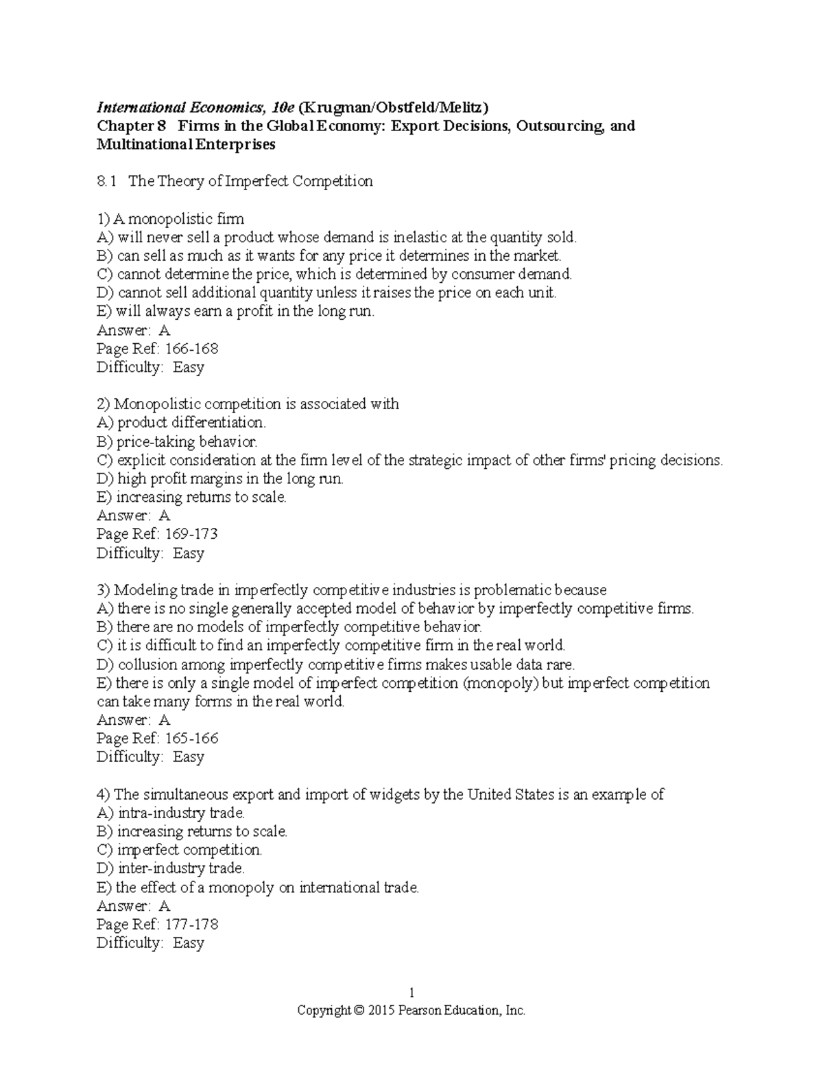 Chapter 8 - International Economics, 10e (Krugman/Obstfeld/Melitz ...