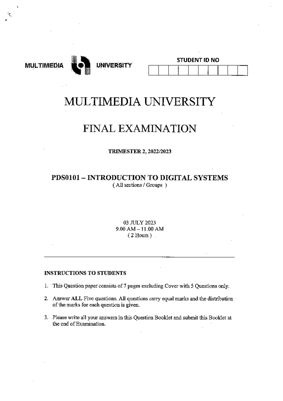 PDS 0101 - PYQ - Introduction to Digital Systems - Studocu