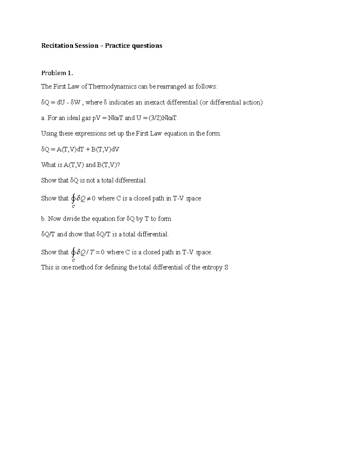 1st Recitation Session Practice Problems - Recitation Session Practice questions Problem 1. The ...