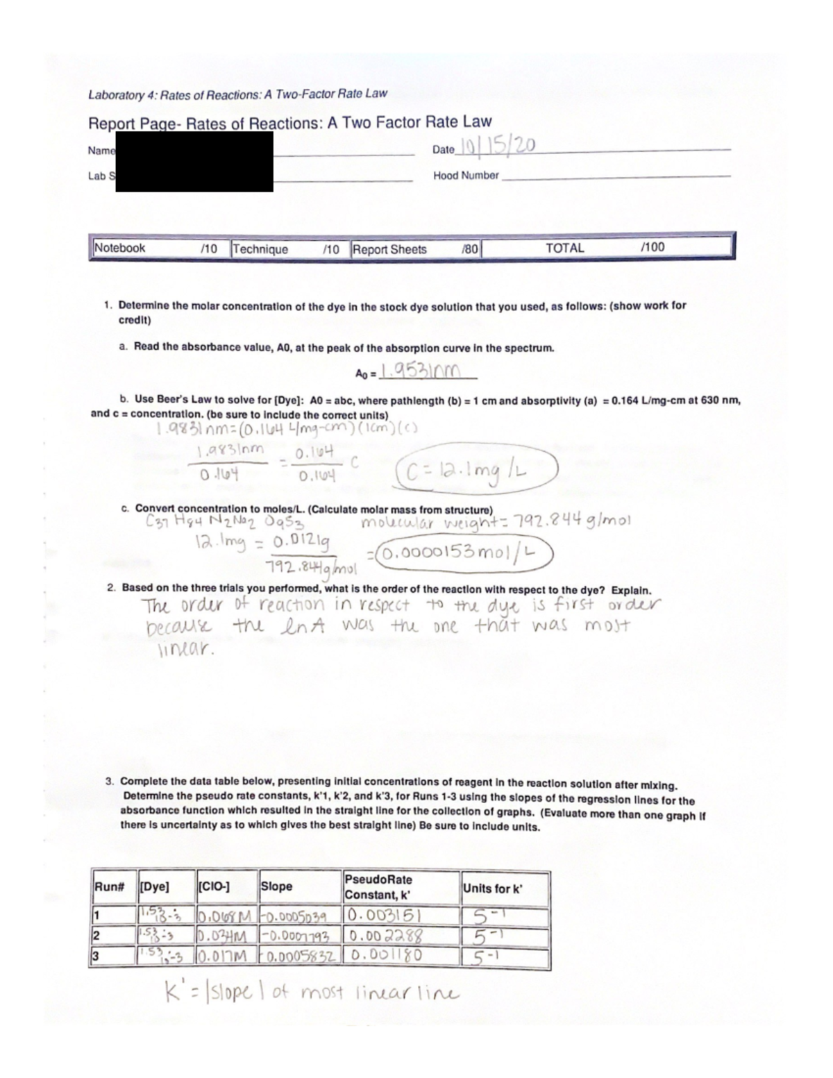 Lab 4 Report Sheet 2 - CHE 104 - Studocu