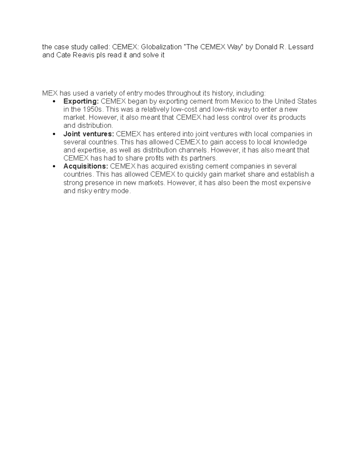 10 - .... - the case study called: CEMEX: Globalization “The CEMEX Way ...