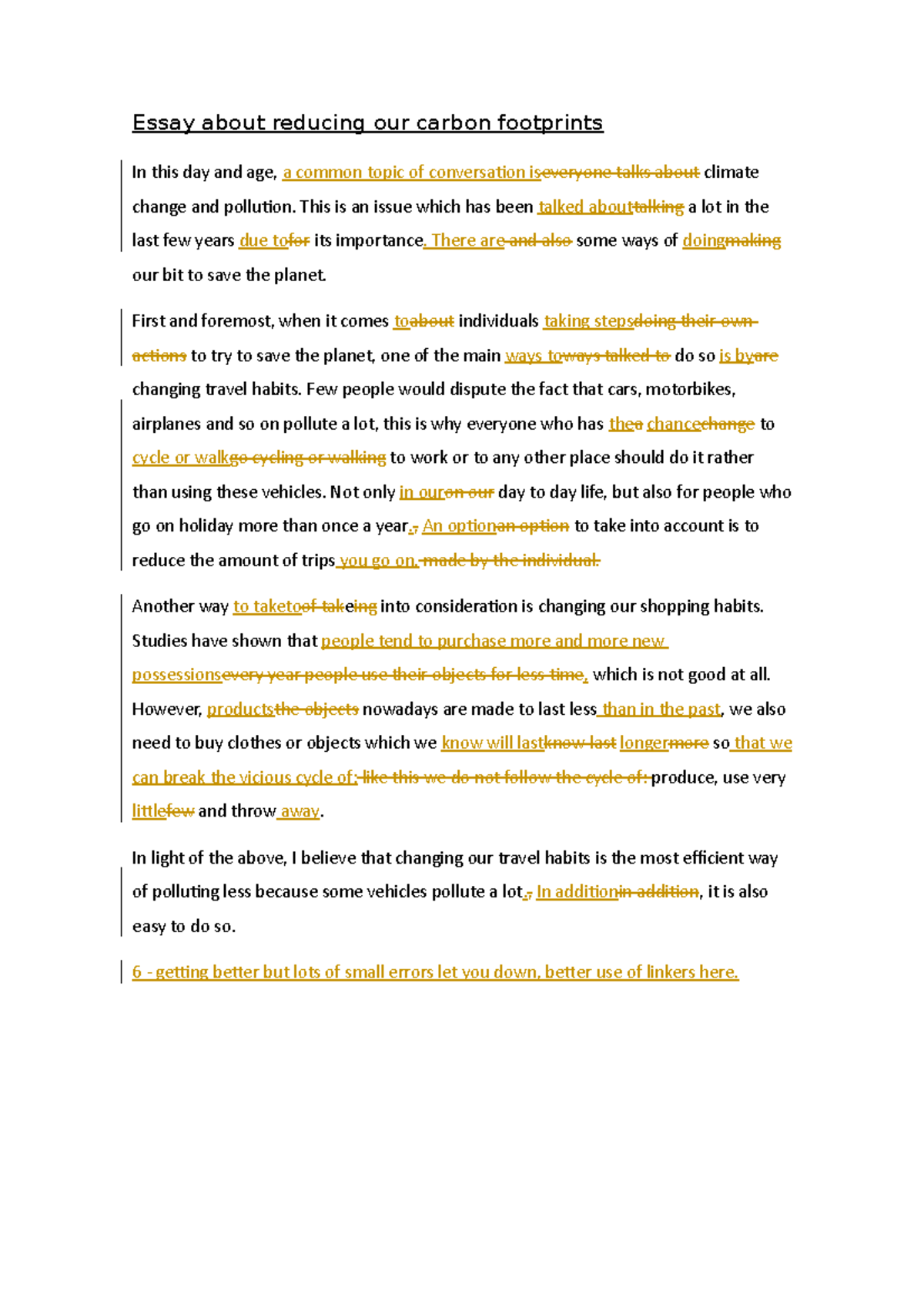 Essay about reducing our carbon footprints - This is an issue which has ...