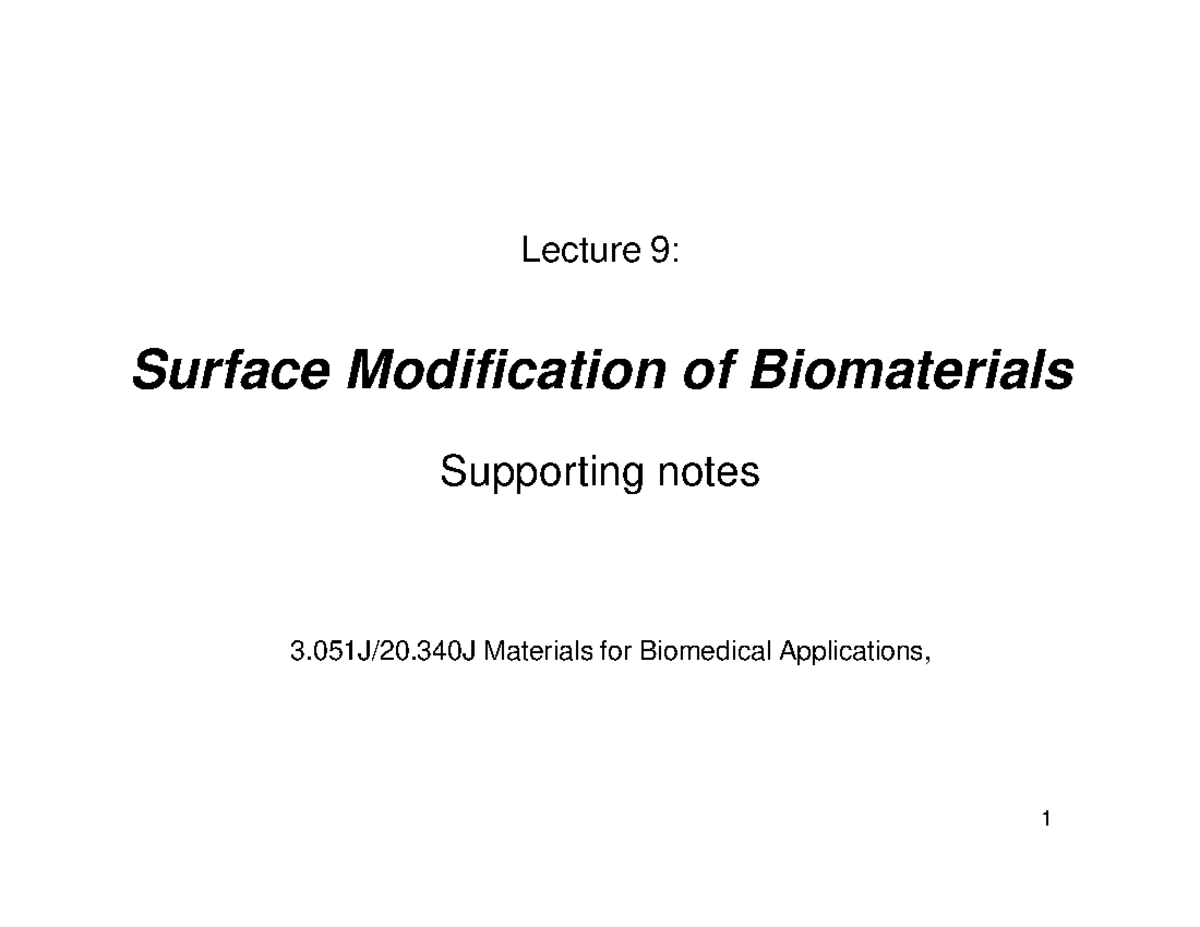 Organic Coatings - 1 Lecture 9: Surface Modification of Biomaterials ...
