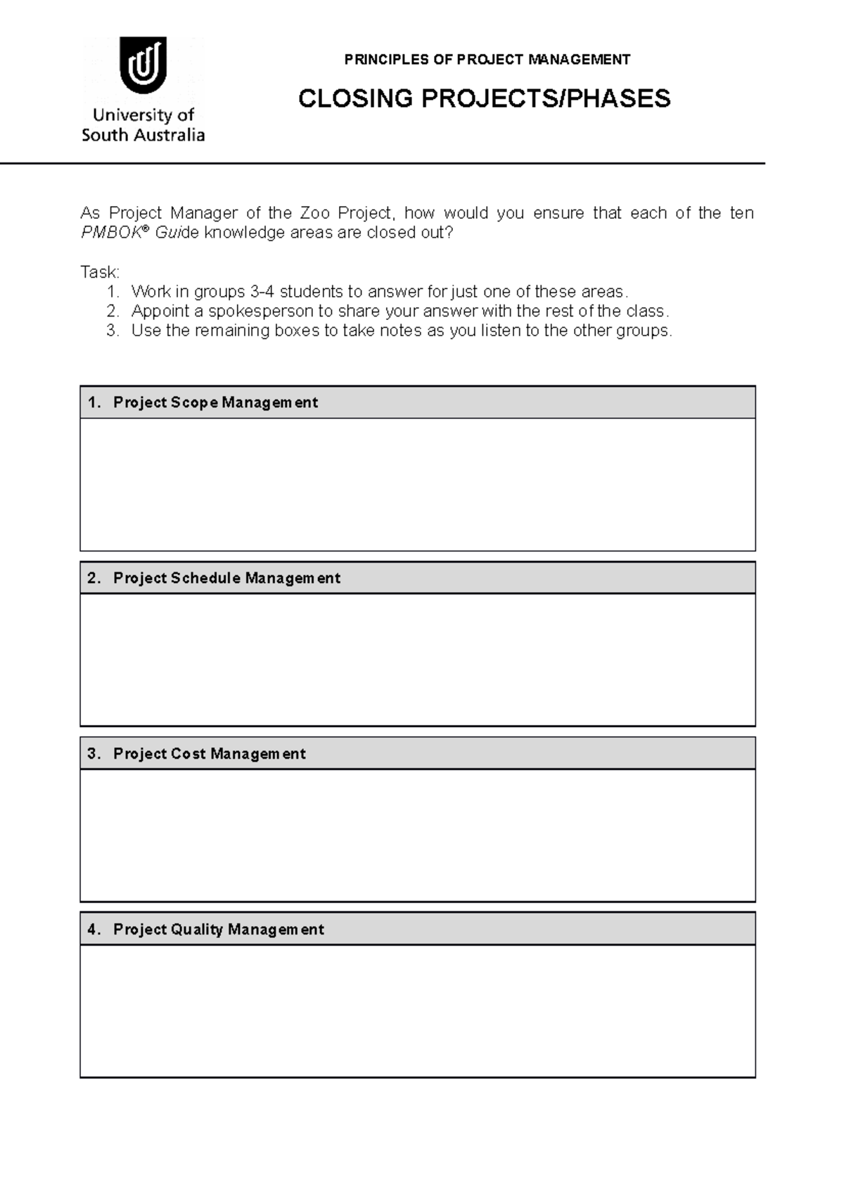 Week 11 Closing Projects and Phases - PRINCIPLES OF PROJECT MANAGEMENT ...
