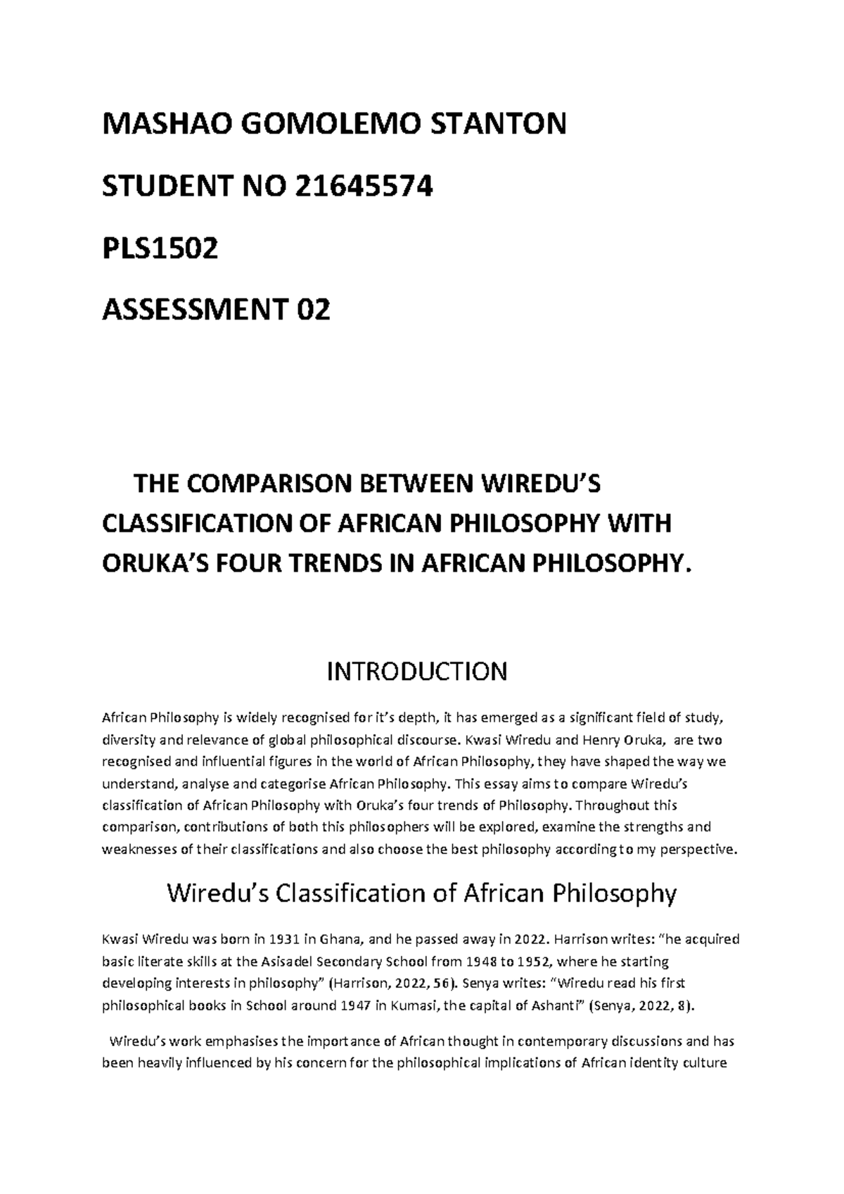 Pls1502 assignment 2 - MASHAO GOMOLEMO STANTON STUDENT NO 21645574 PLS ASSESSMENT 02 THE ...