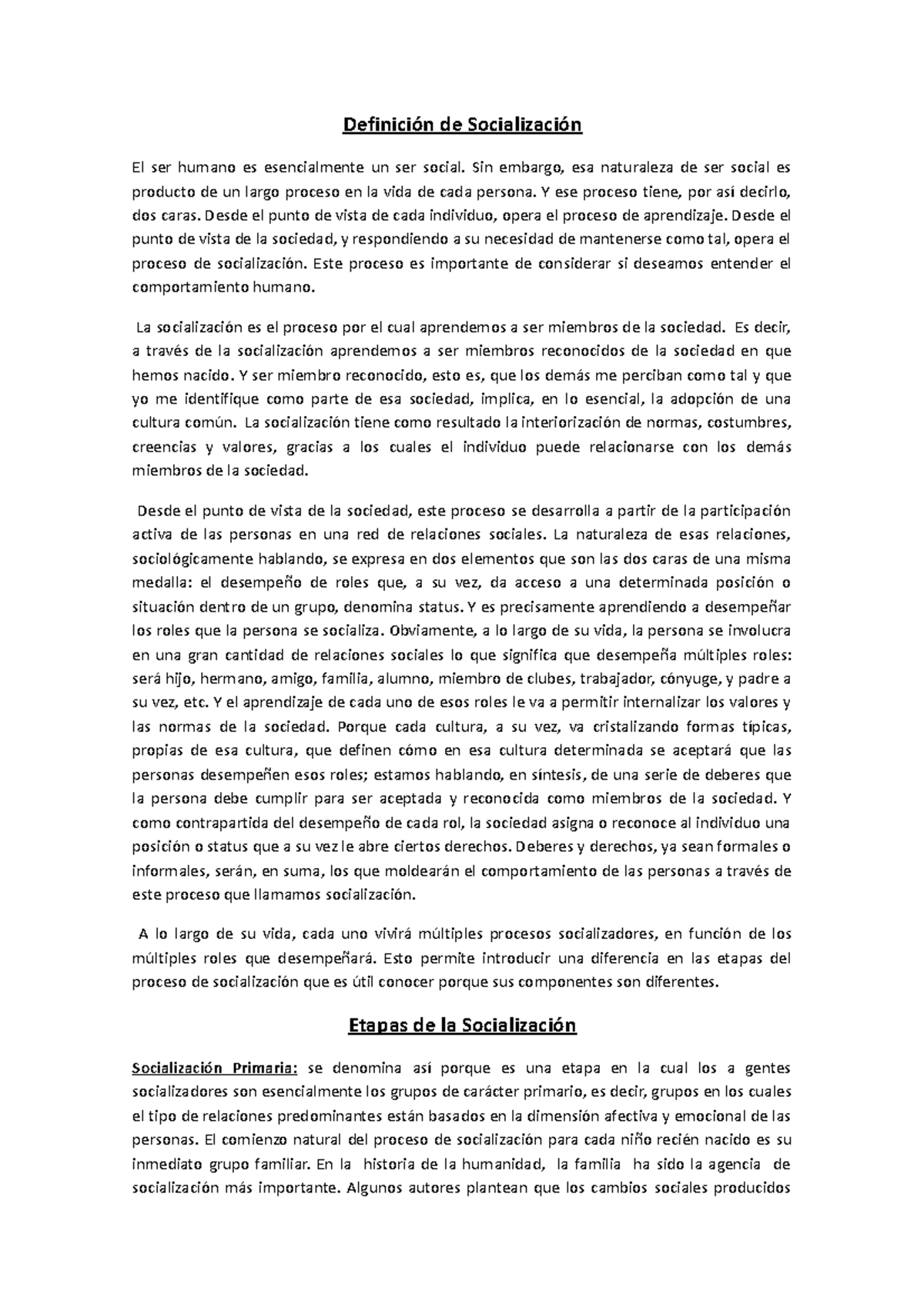 Socialización - Socio - Definición de Socialización El ser humano es ...