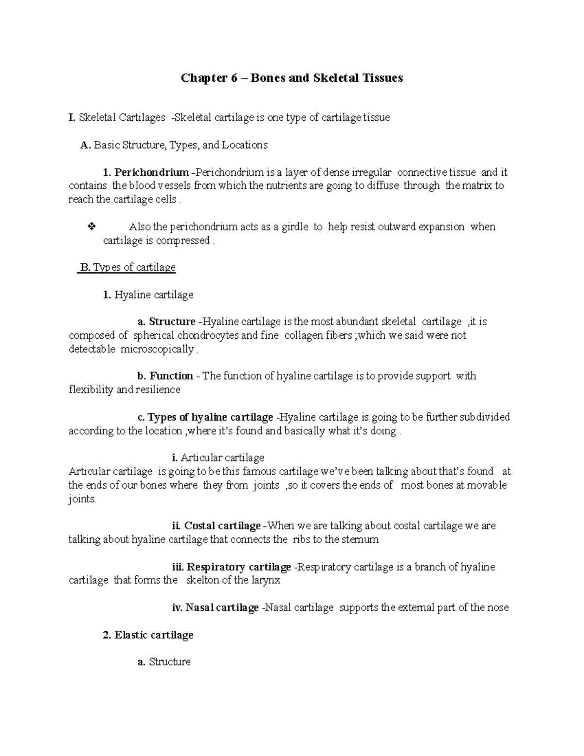 Bones and skeleton tissues notes - Chapter 6 – Bones and Skeletal ...