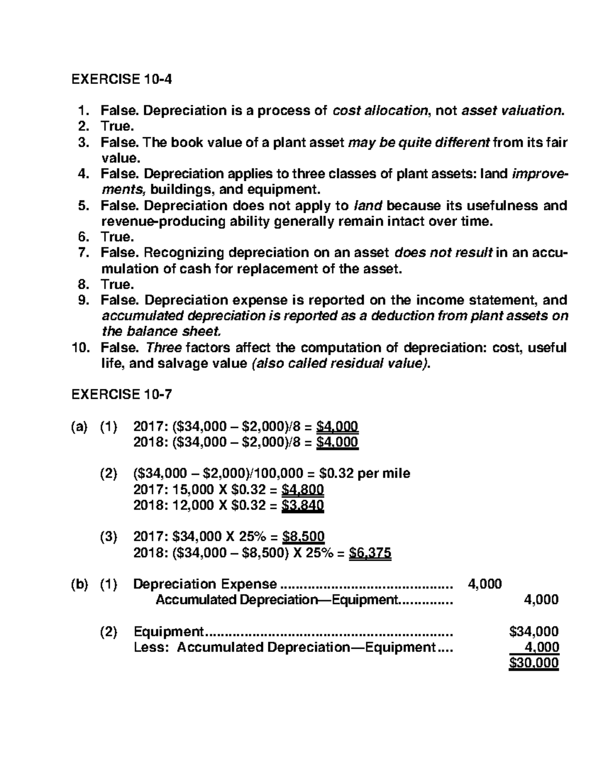 Chapter 10 Solution Principle of Accounting - EXERCISE 10- False ...
