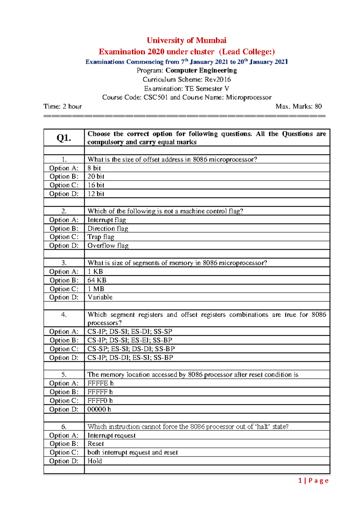 MP Sem 5 QP - University of Mumbai Examination 2020 under cluster (Lead College:) Examinations ...