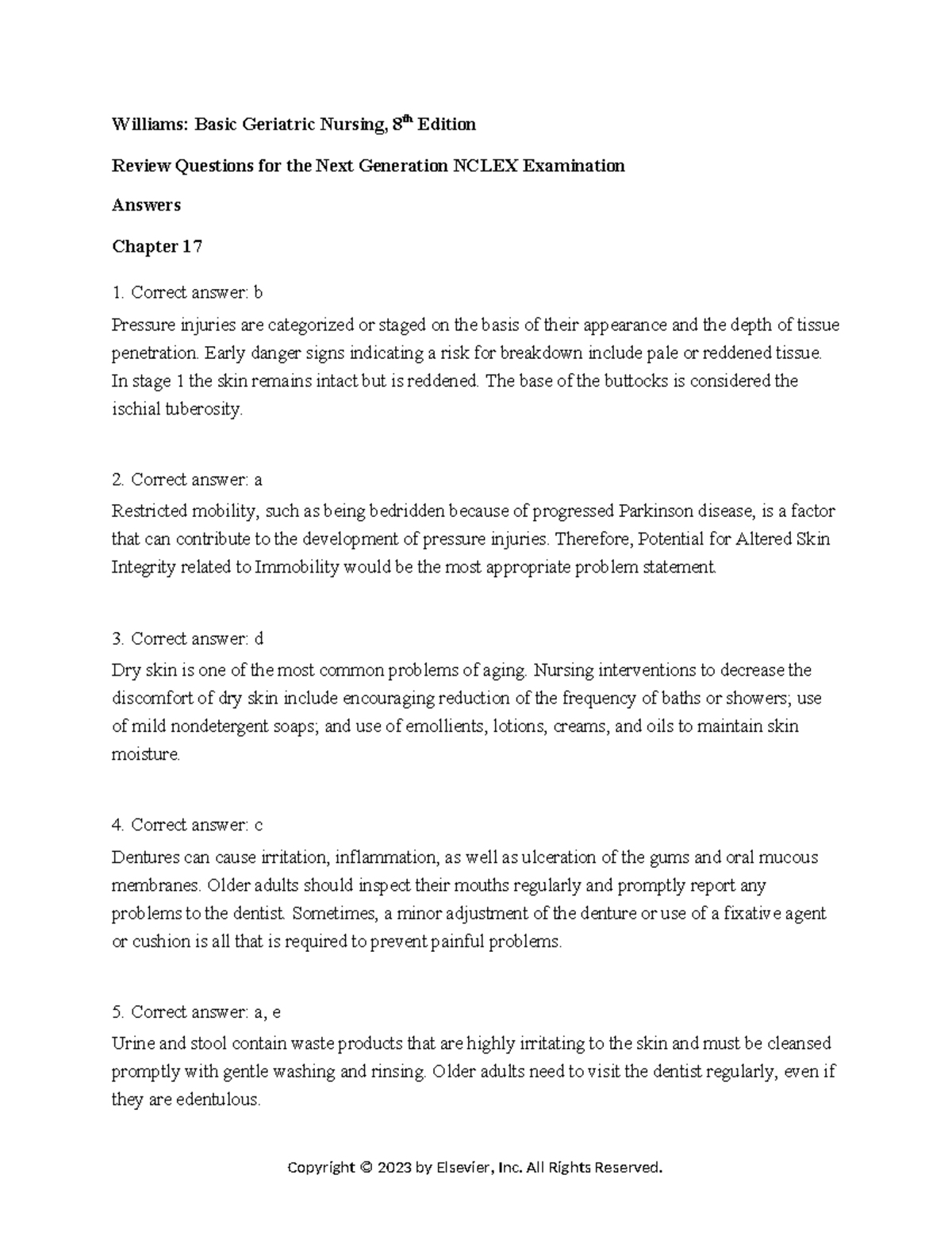 Chapter 017 - information - Williams: Basic Geriatric Nursing, 8th ...