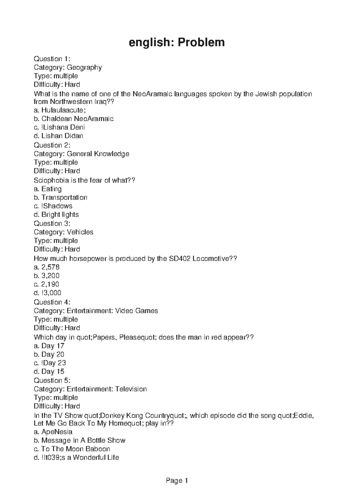 English Study Guide 3 - english: Problem Question 1: Category ...