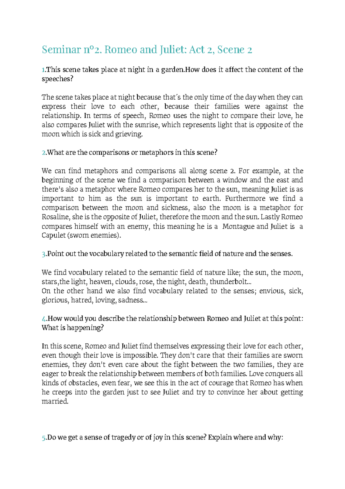 Seminar nº2 - Romeo and Juliet: Act 2, Scene 2 1 .This scene takes ...