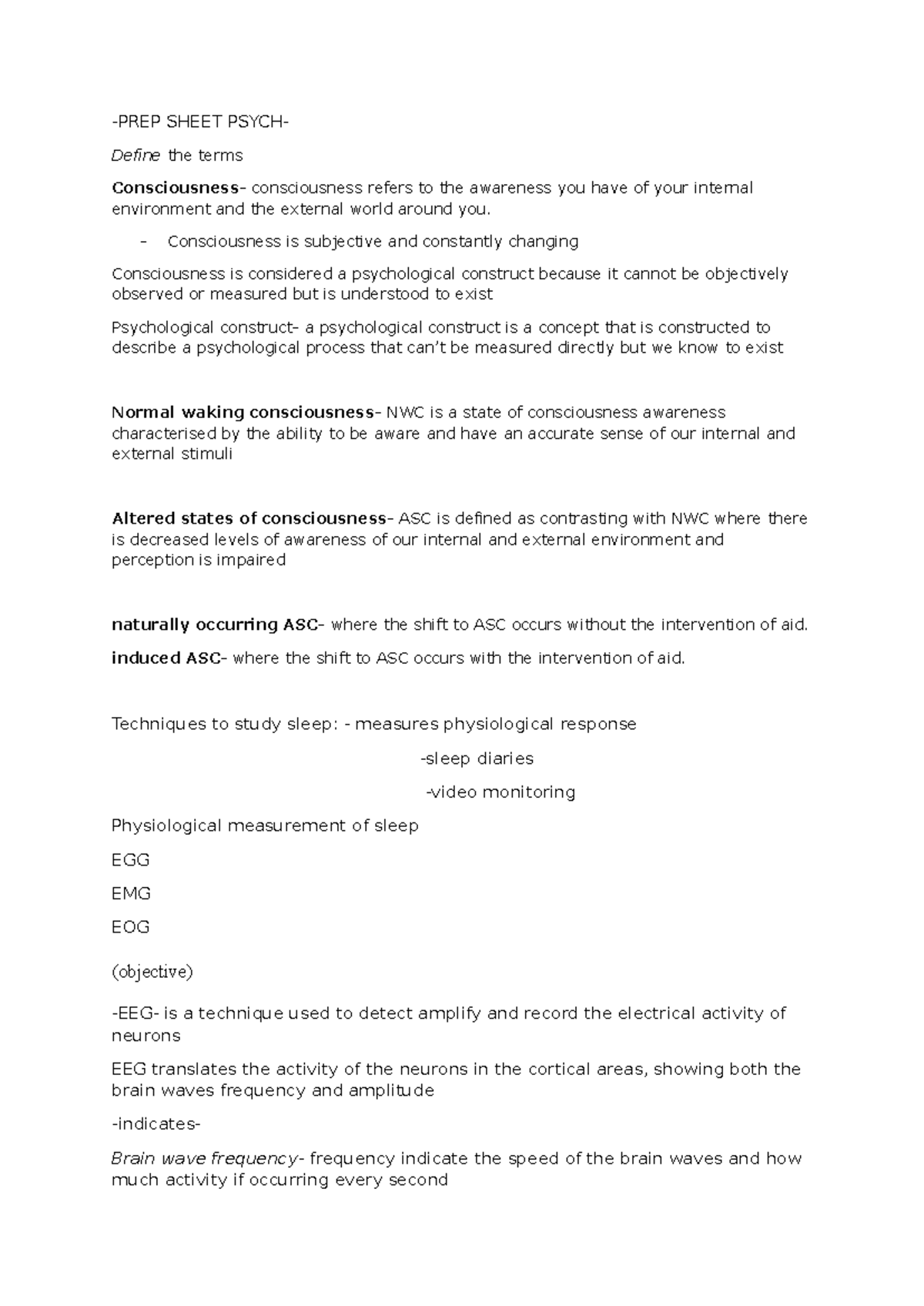 PREP Sheet Psych - nnnnnnnnnnnnn -PREP SHEET PSYCH- Define the terms ...