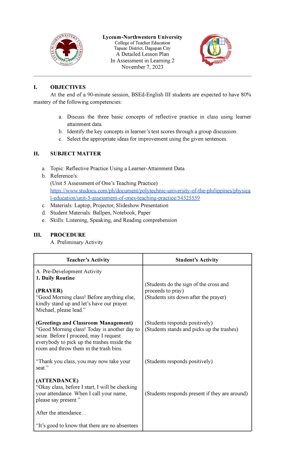 AOL 2 - Detailed Lesson Plan - Lyceum-Northwestern University College ...