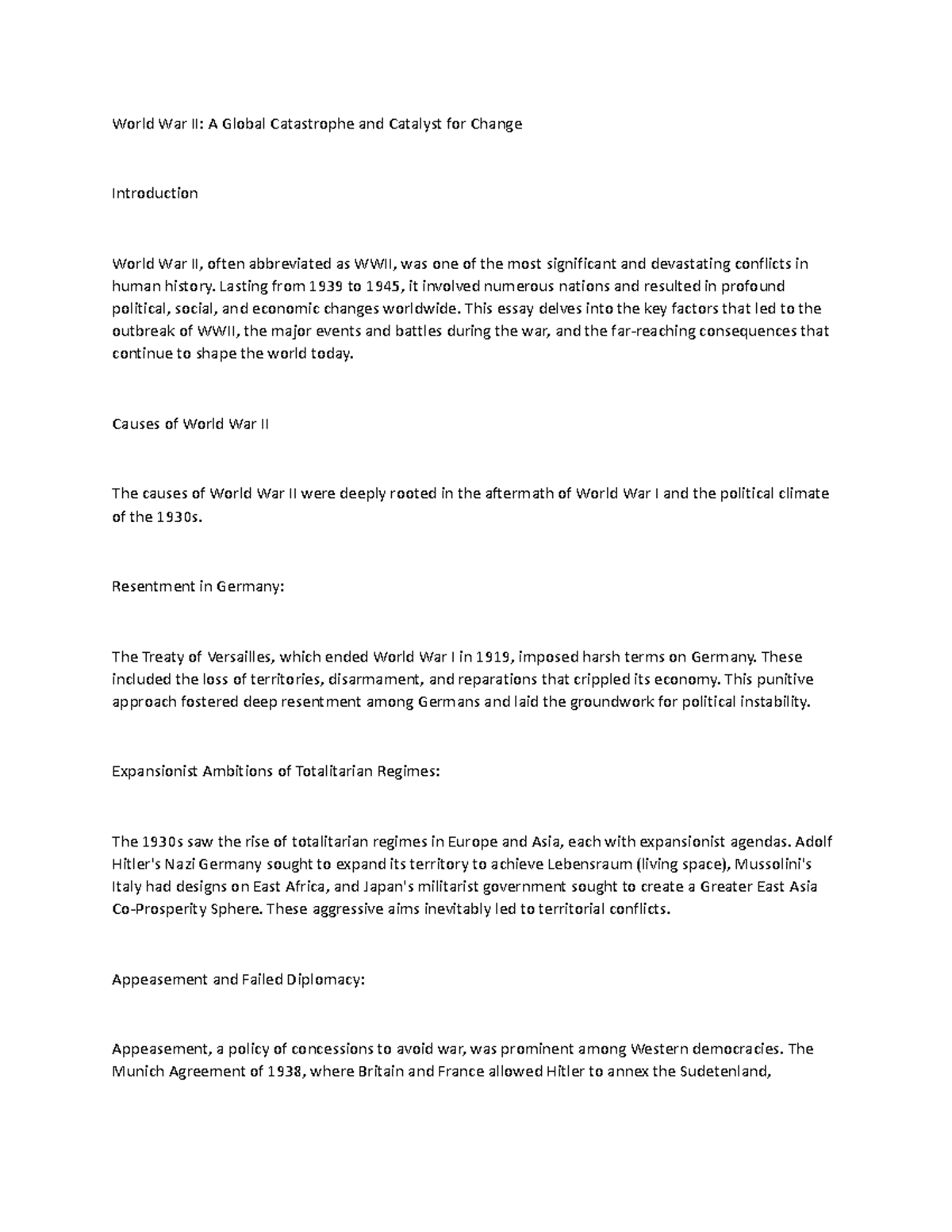 World War II - WW2 essay - World War II: A Global Catastrophe and ...