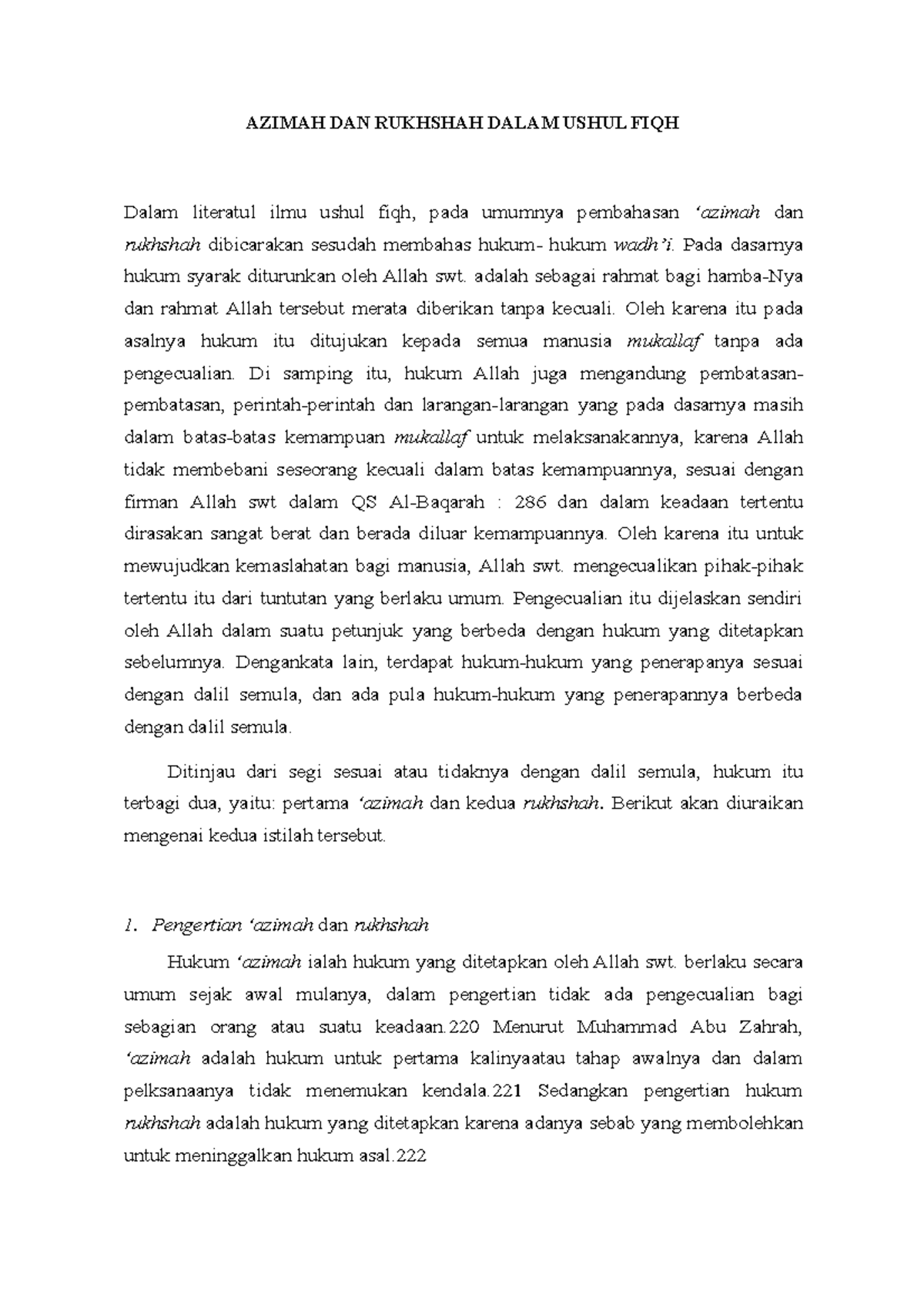 Azimah Dan Rukhshah Dalam Ushul FIQH - AZIMAH DAN RUKHSHAH DALAM USHUL ...
