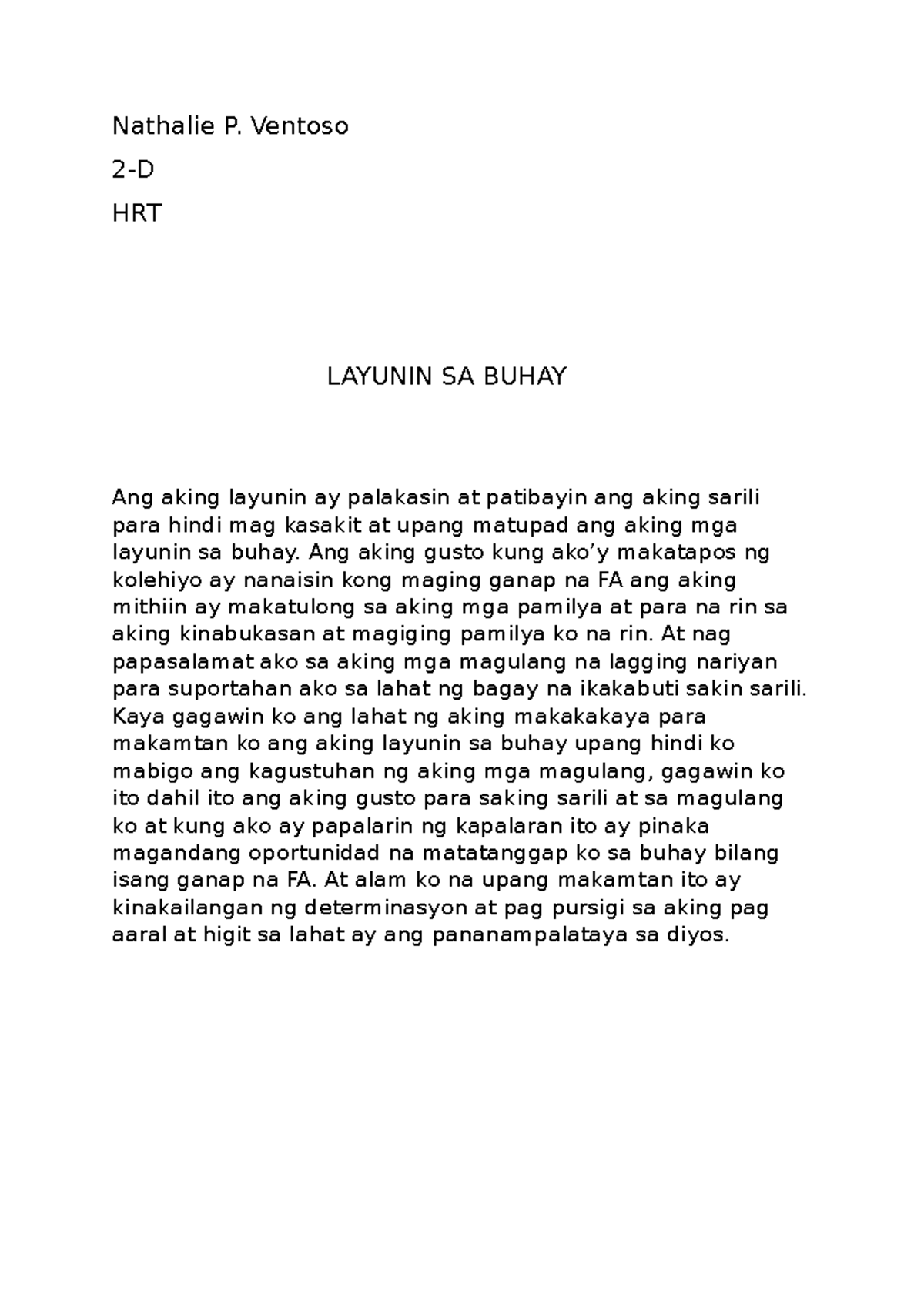 Sa Naysay - sana makatulong hihi - Nathalie P. Ventoso 2-D HRT LAYUNIN ...
