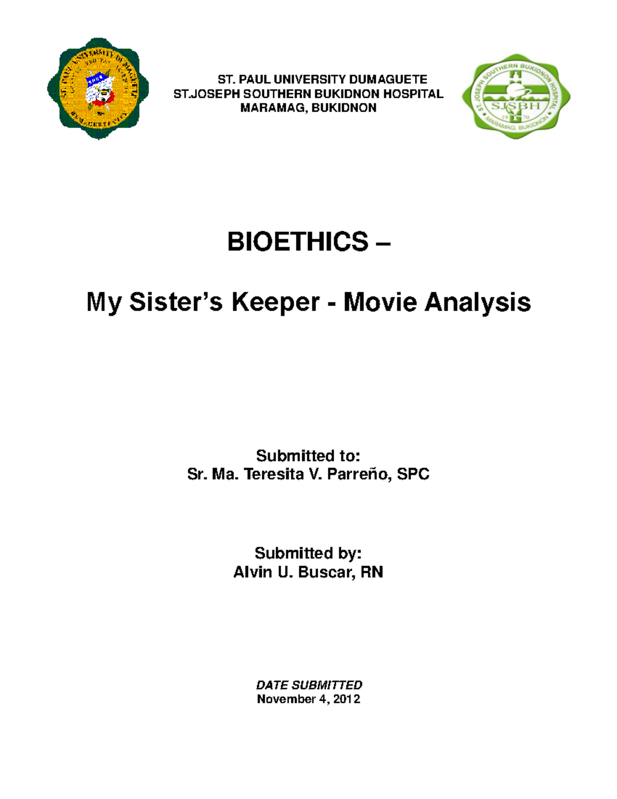 DocdownloaderNotes of a Movie called "My Sister's Keeper" the details ...