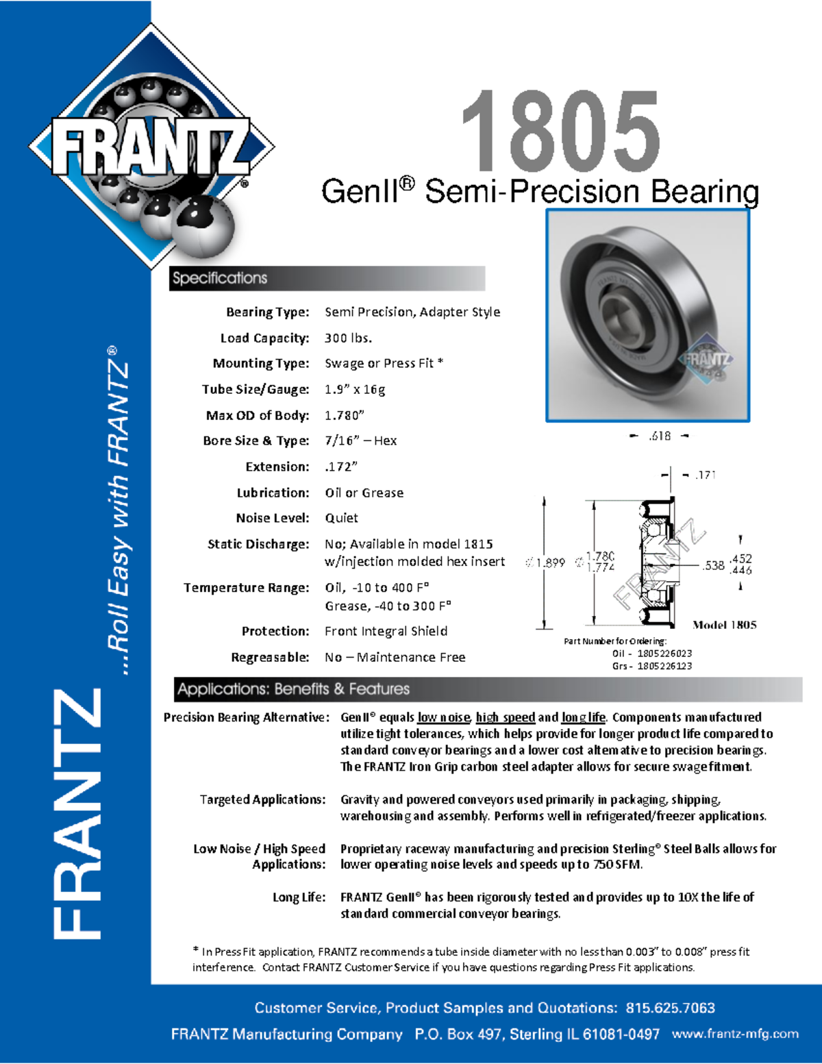 1805 Gen II® Semi Precision Bearing - Bearing Type: Semi Precision ...