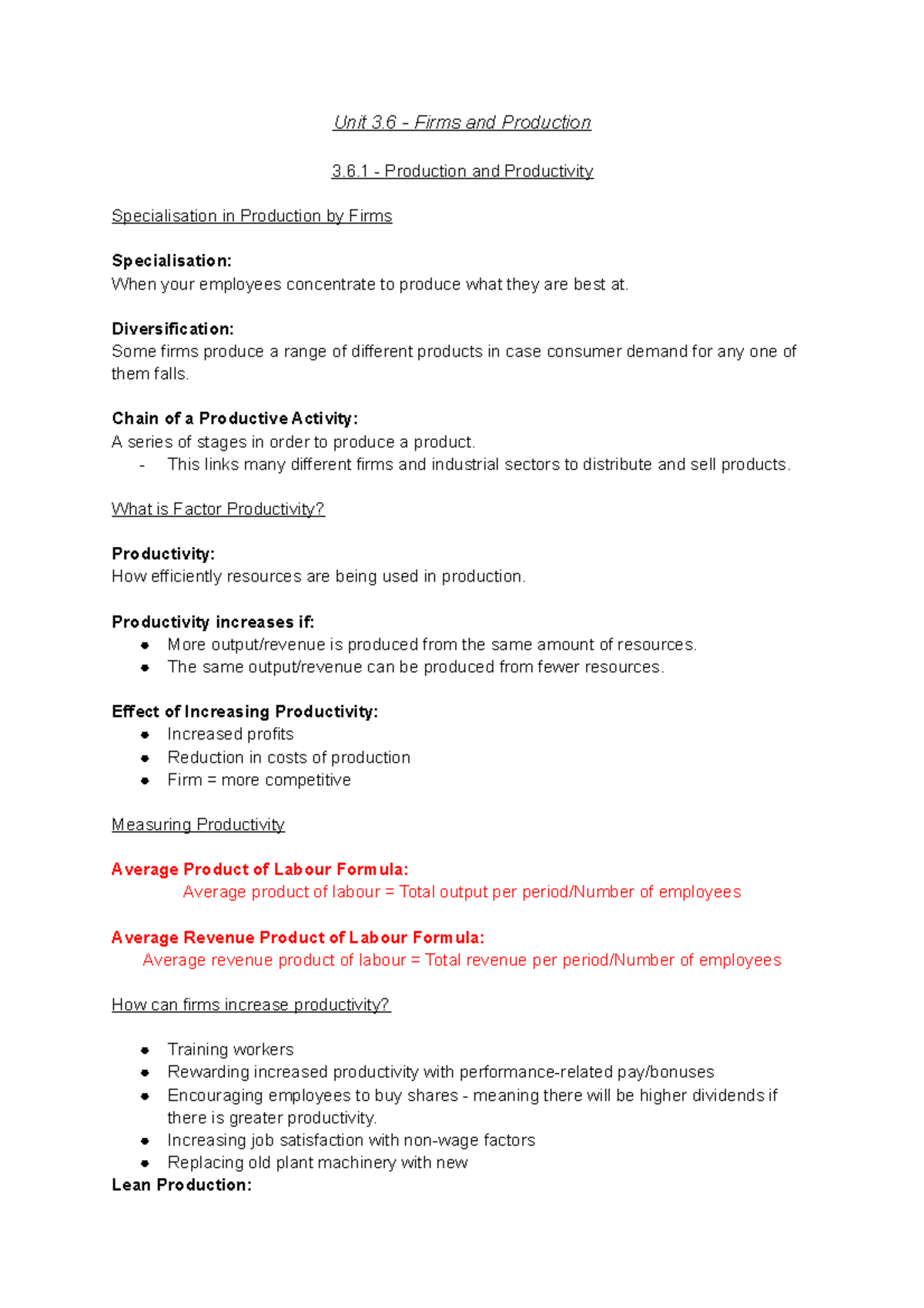 3.6 - Firms and Production - Unit 3 - Firms and Production 3.6 ...