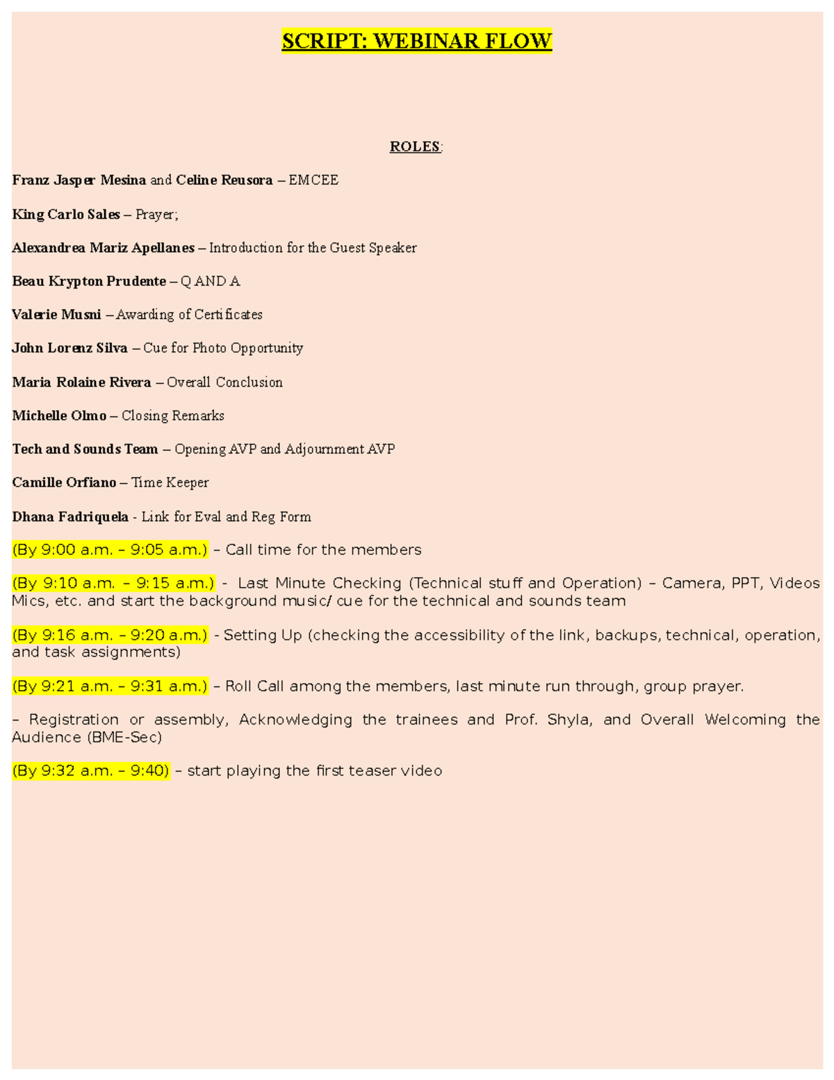 Script Flow May 16 - adasfa gjghjhg g - SCRIPT: WEBINAR FLOW ROLES ...