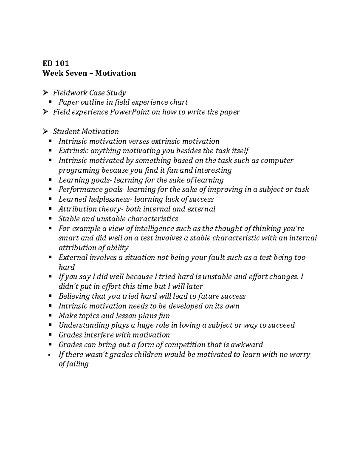 Motivational Learning - ED 101 Week Seven – Motivation Fieldwork Case ...