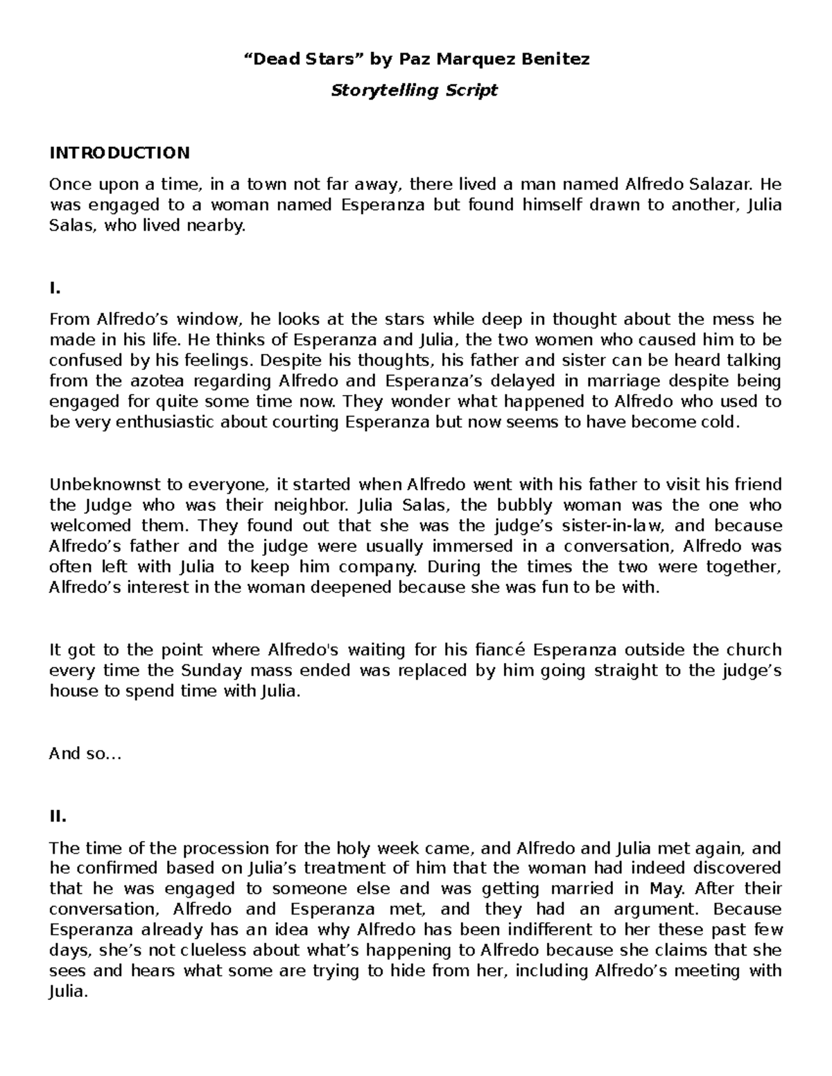 Storytelling Script - Performance Task - “Dead Stars” by Paz Marquez ...