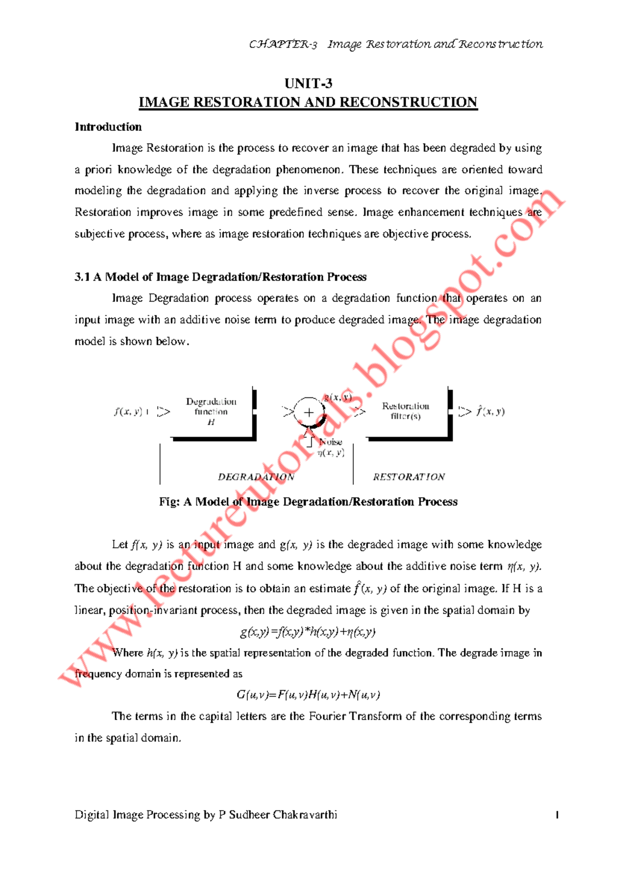 UNIT-3 - class pdf - UNIT- IMAGE RESTORATION AND RECONSTRUCTION ...