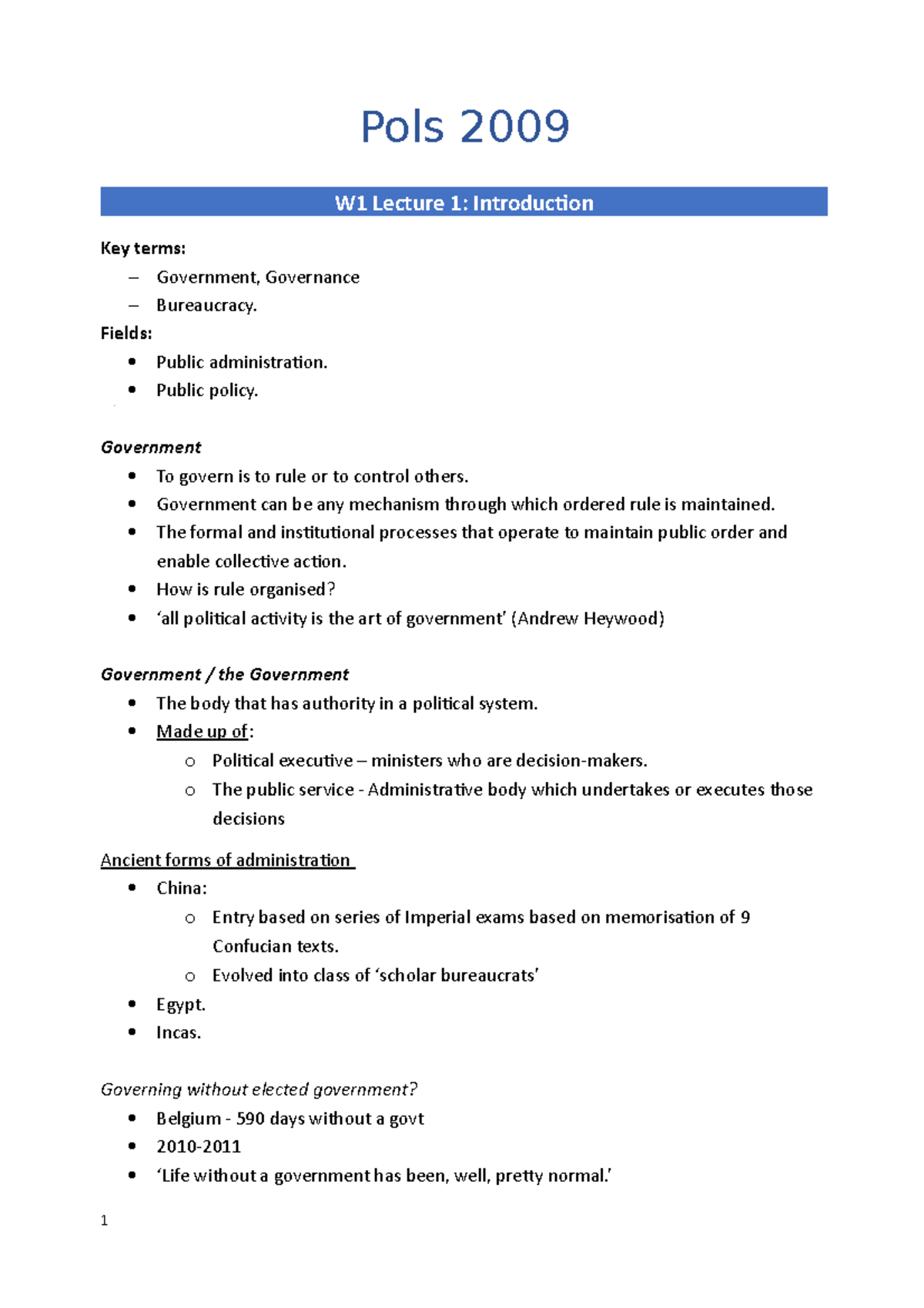 Pols 2009: Bureaucracy, Politics, Power - Pols 2009 W1 Lecture 1 ...