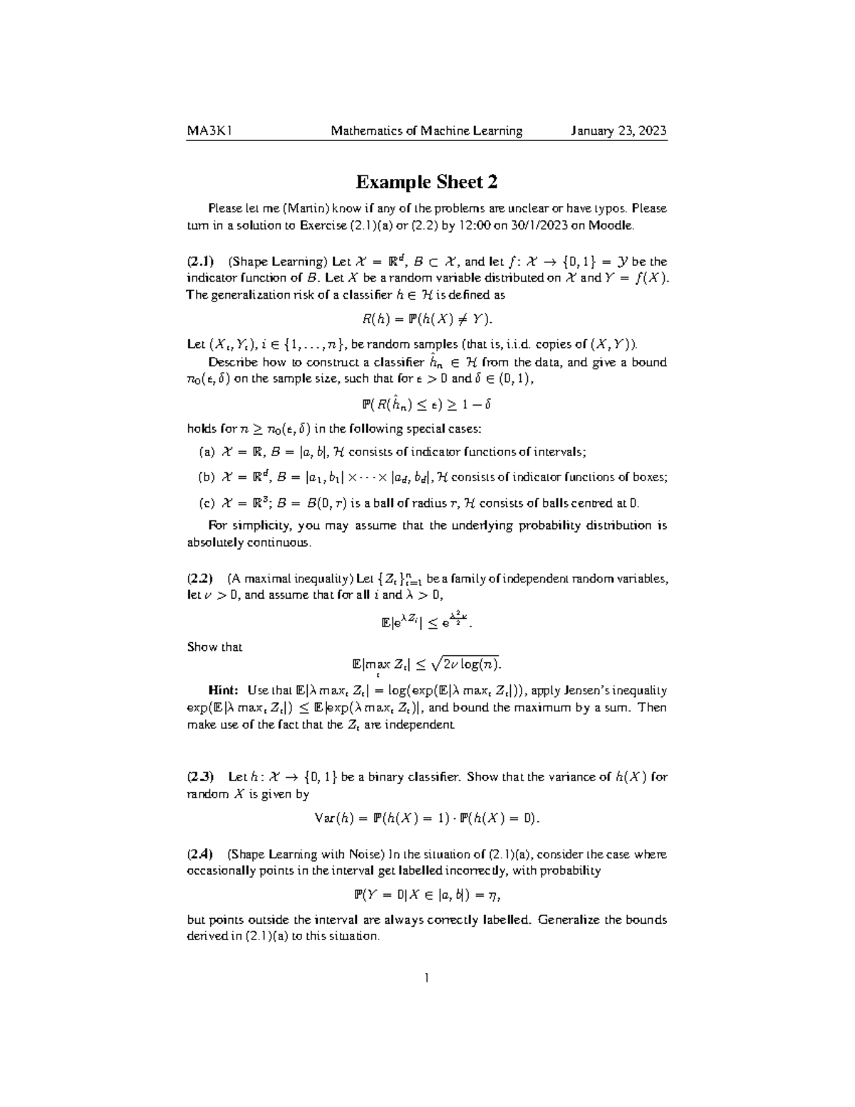 Pr2 - MA3K1 Mathematics of Machine Learning January 23, 2023 Example ...