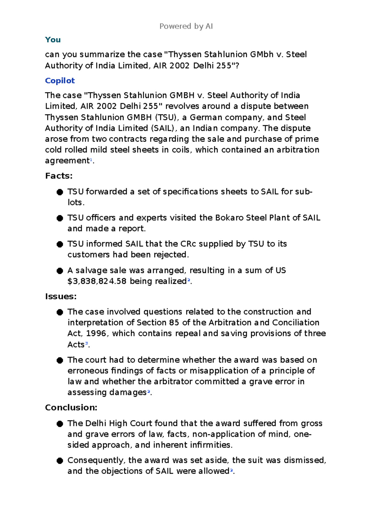 Thyssen solutions - Case study - You can you summarize the case "Thyssen Stahlunion GMbh v ...