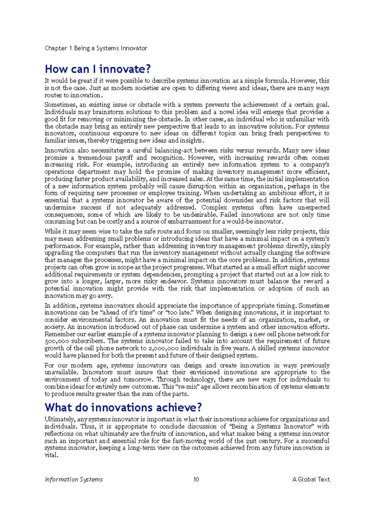 Information Systems-4 - Chapter 1 Being a Systems Innovator How can I ...