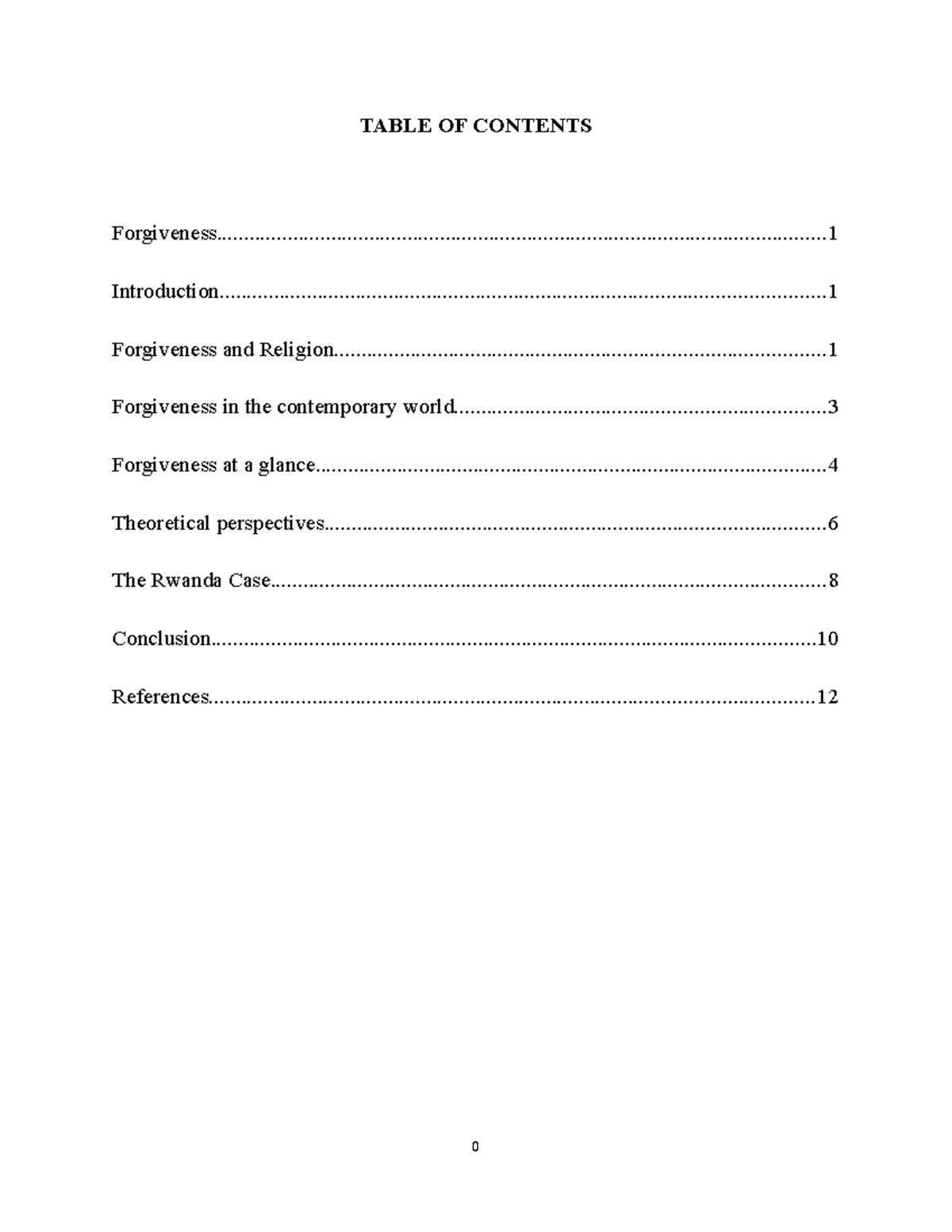 Forgiveness assignment - TABLE OF CONTENTS - Studocu