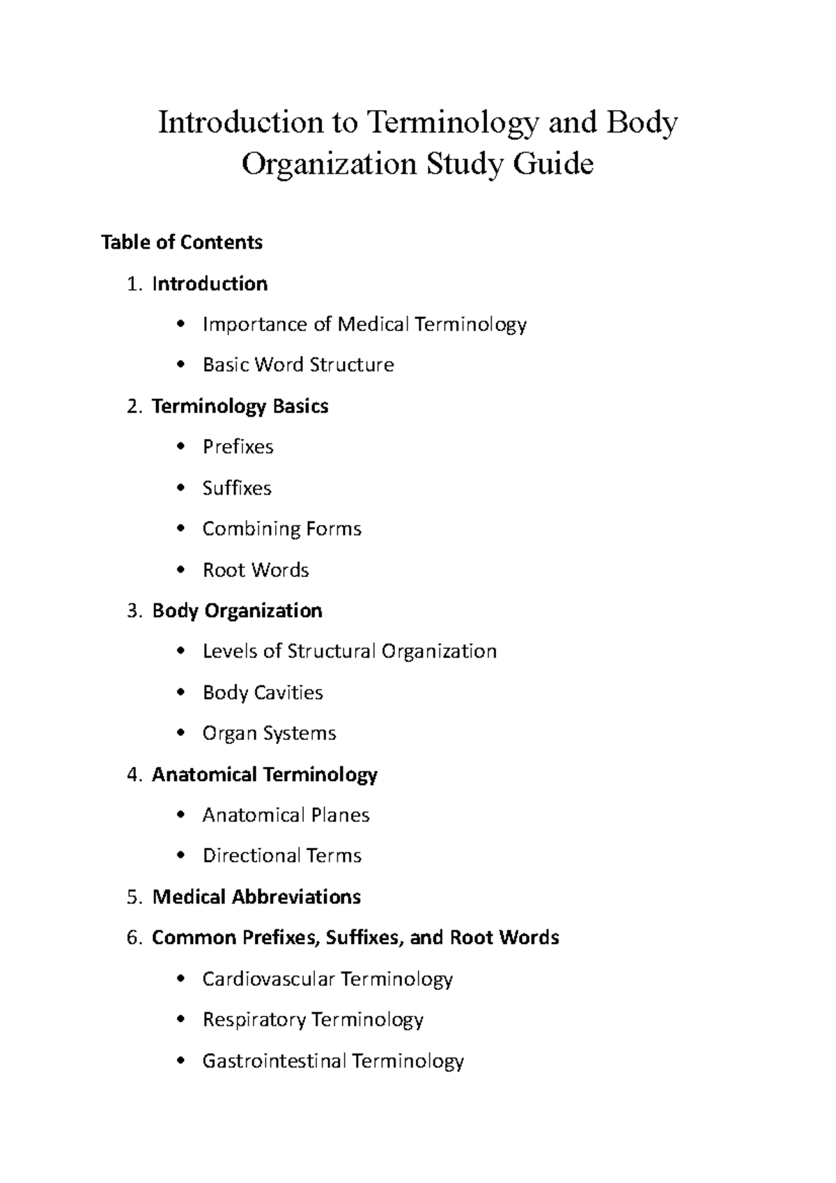 Introduction to Terminology and Body Organization Study Guide - Case ...