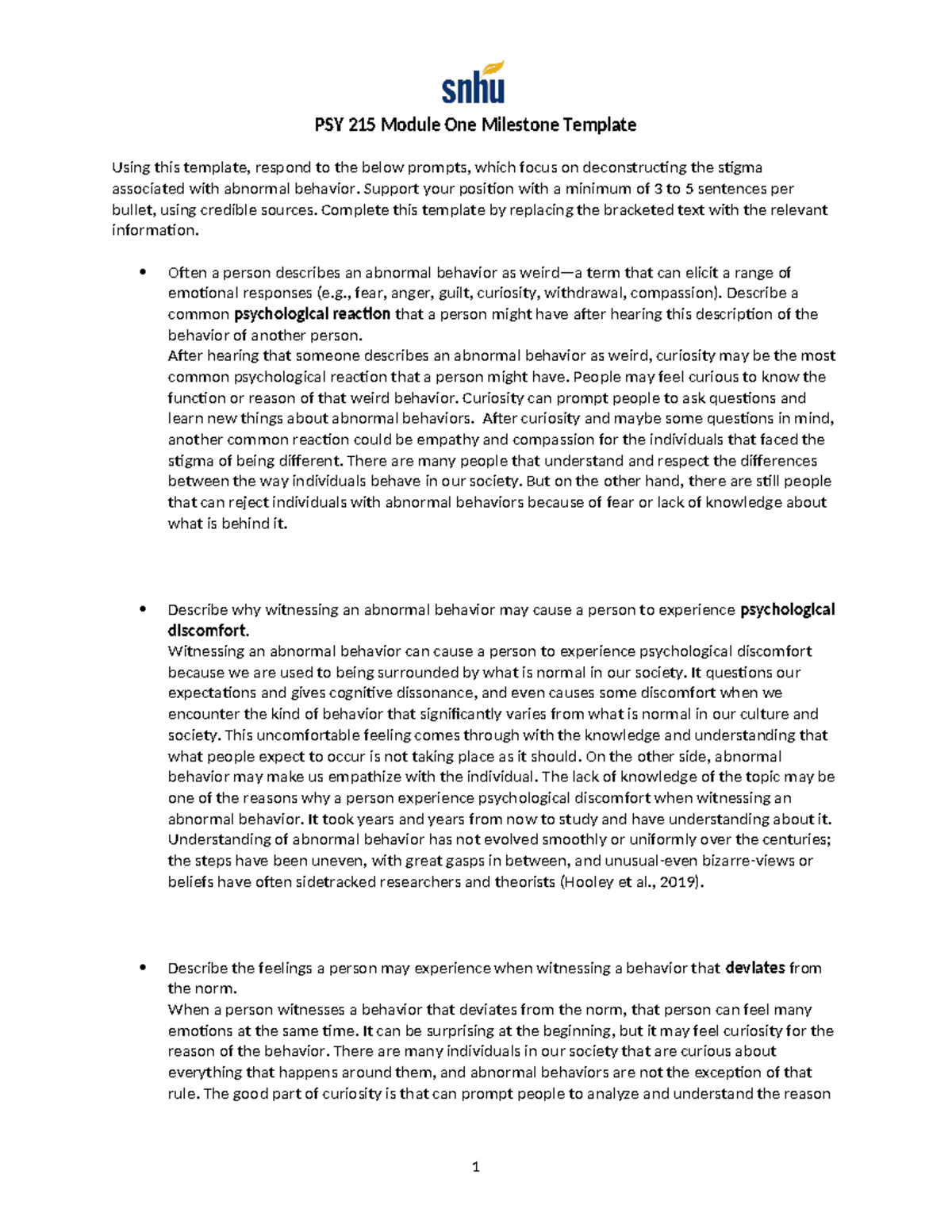 PSY 215 Module One Milestone Template 1 - PSY 215 Module One Milestone ...