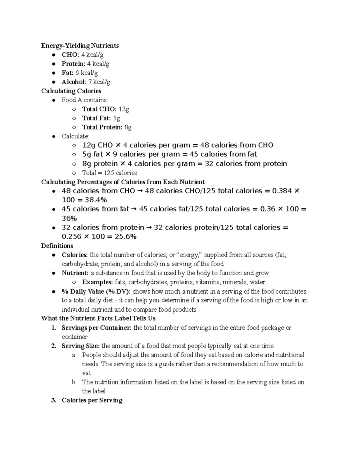 Reading Food Labels - Notes from powerpoints - Energy-Yielding ...