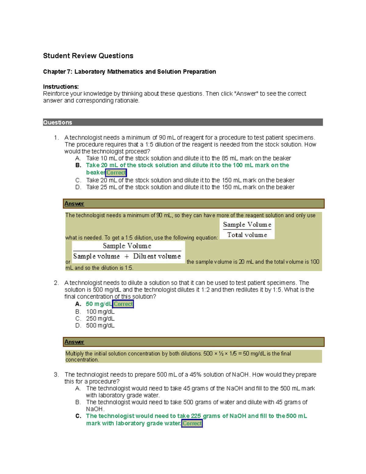 LAB MATH mole calculations - Principle of Banking - Studocu
