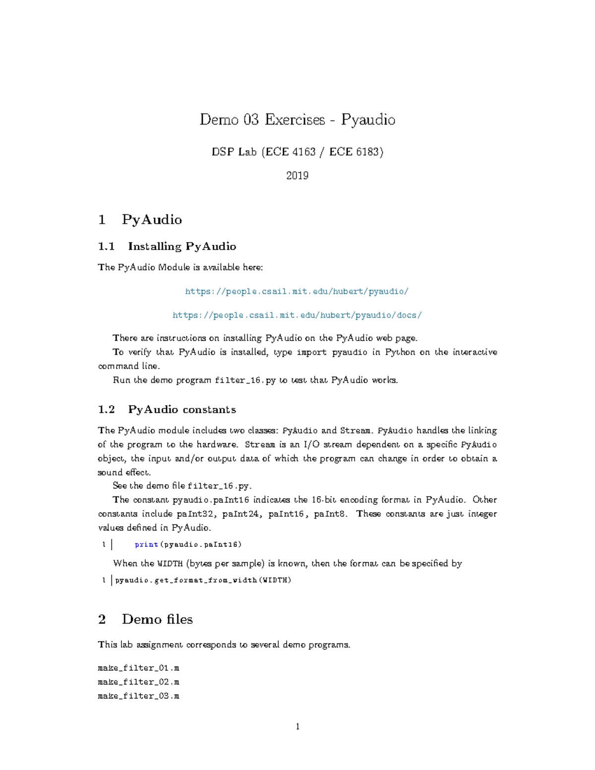 Demo 03 exercises - Pyaudio - Demo 03 Exercises - Pyaudio DSP Lab (ECE ...