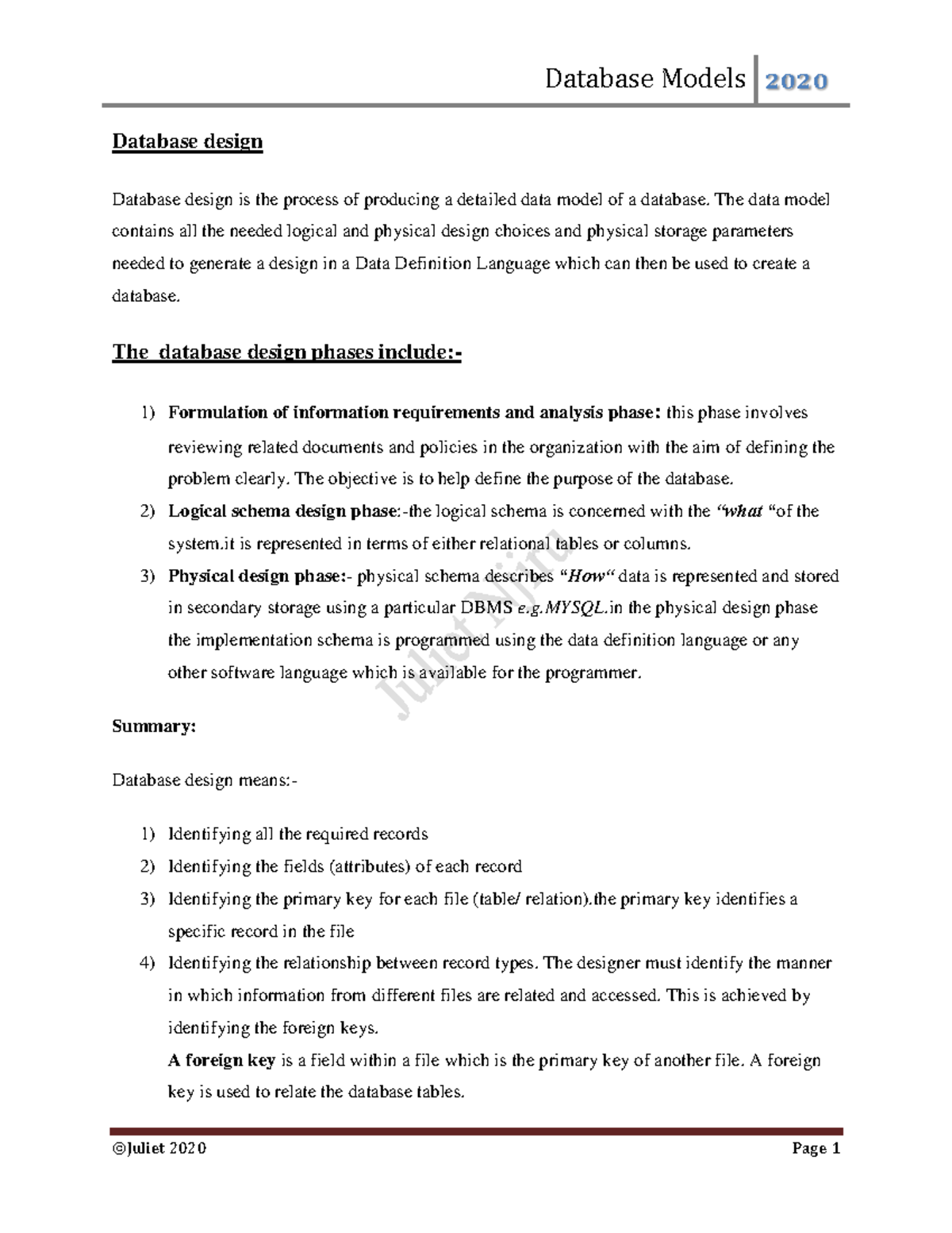 Database models - Database design Database design is the process of ...