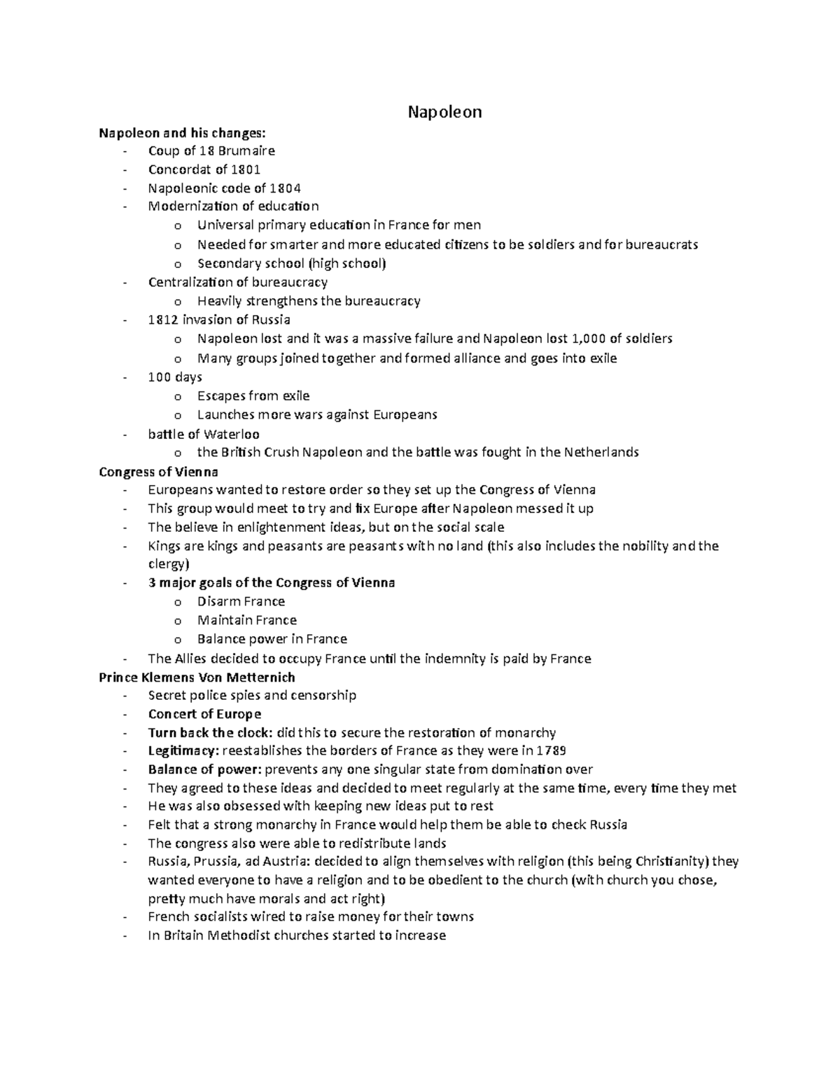 Notes - Napoleon Napoleon and his changes: - Coup of 18 Brumaire ...