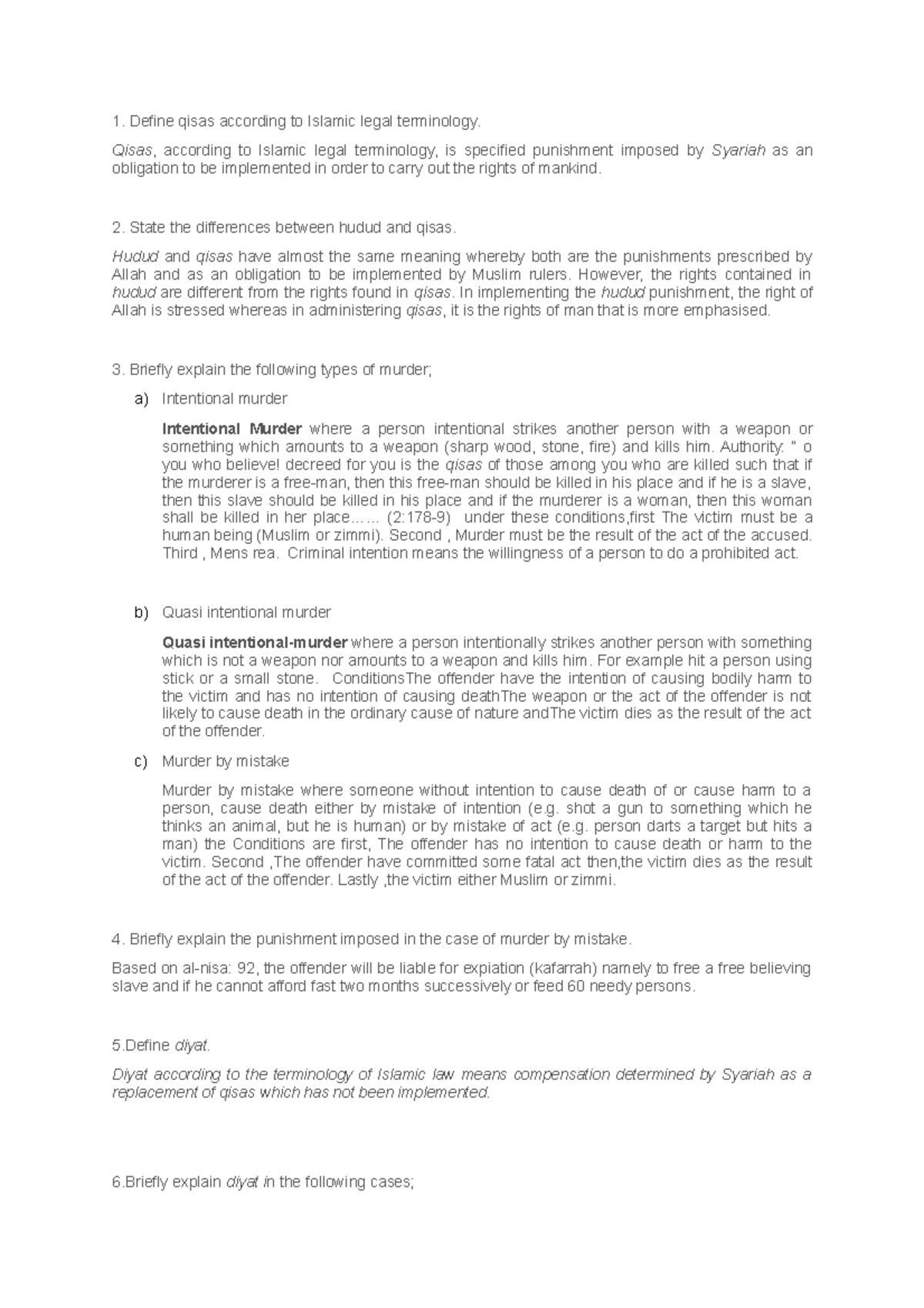 murder injuries (qisas) - Define qisas according to Islamic legal ...