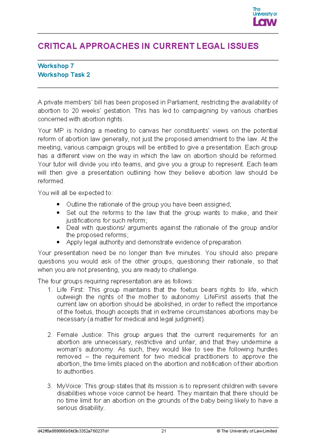 Critical Unit 7 WS2 - ..... - CRITICAL APPROACHES IN CURRENT LEGAL ISSUES Workshop 7 Workshop ...