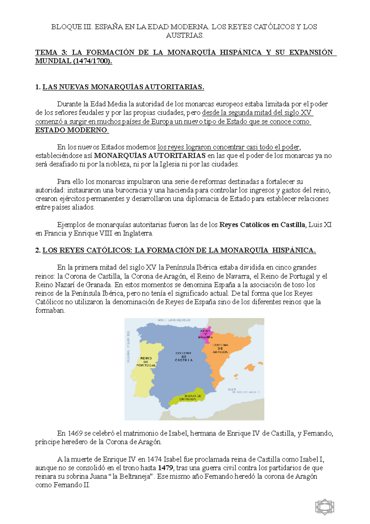 TEMA 3. Reyes Catolicos y Austrias - BLOQUE III. ESPAÑA EN LA EDAD MODERNA. LOS REYES CATÓLICOS ...