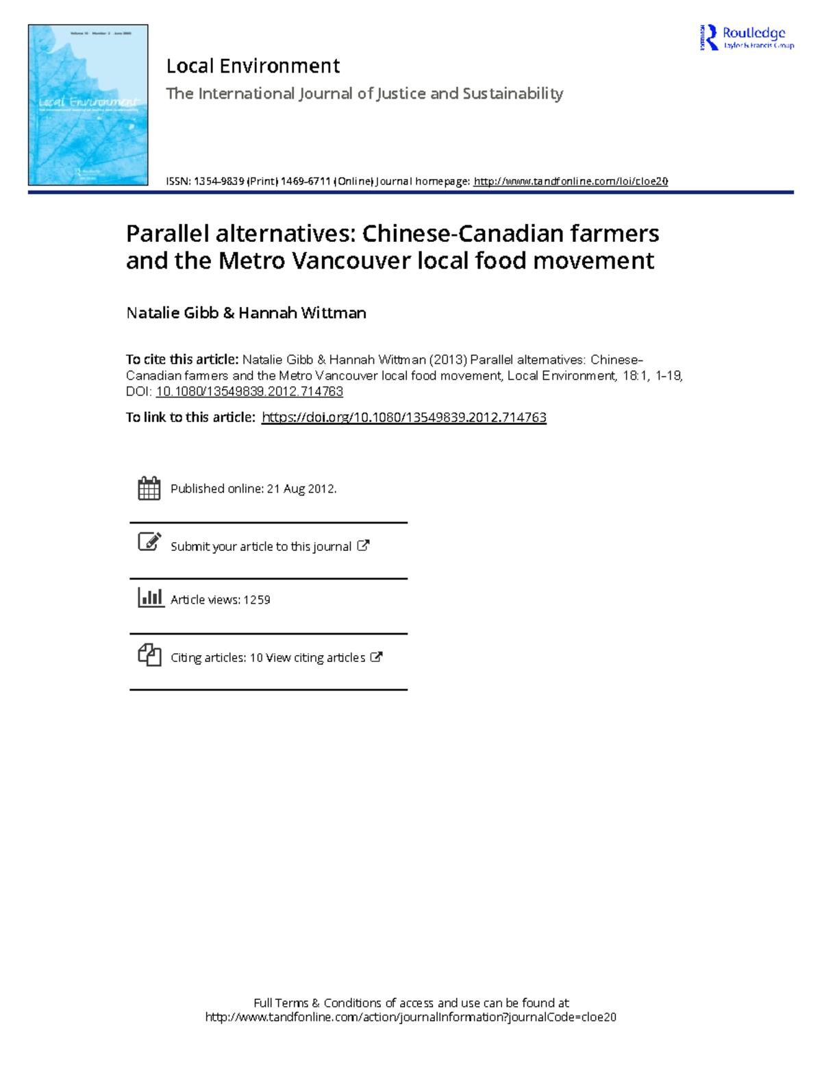 Parallel alternatives Chinese Canadian farmers and the Metro Vancouver ...