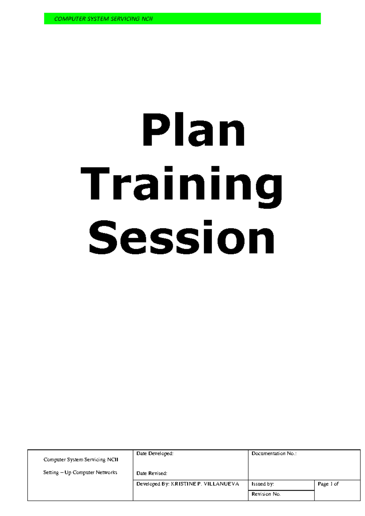 Session Plan on Setting Up Computer Netwrok - Computer System Servicing NCII Setting – Up ...